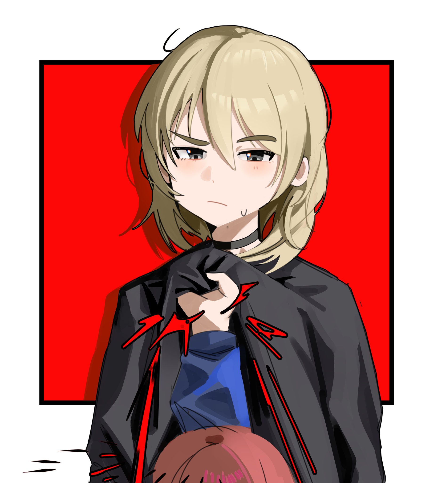 Safebooru - 2girls black choker black shirt blue shirt choker closed mouth girls band cry grey ...