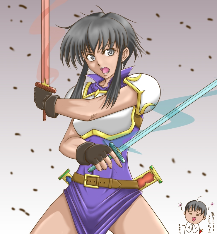 Safebooru - 1boy 1girl armor belt black hair breastplate brother and sister dual wielding ...