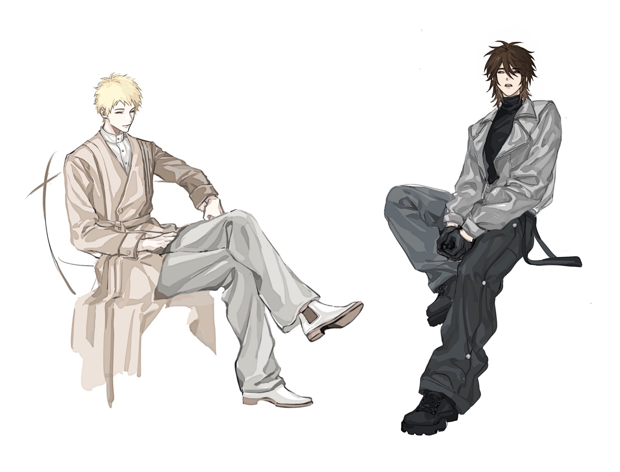 Safebooru - 2boys alternate costume atou haruki black footwear black gloves black pants black ...