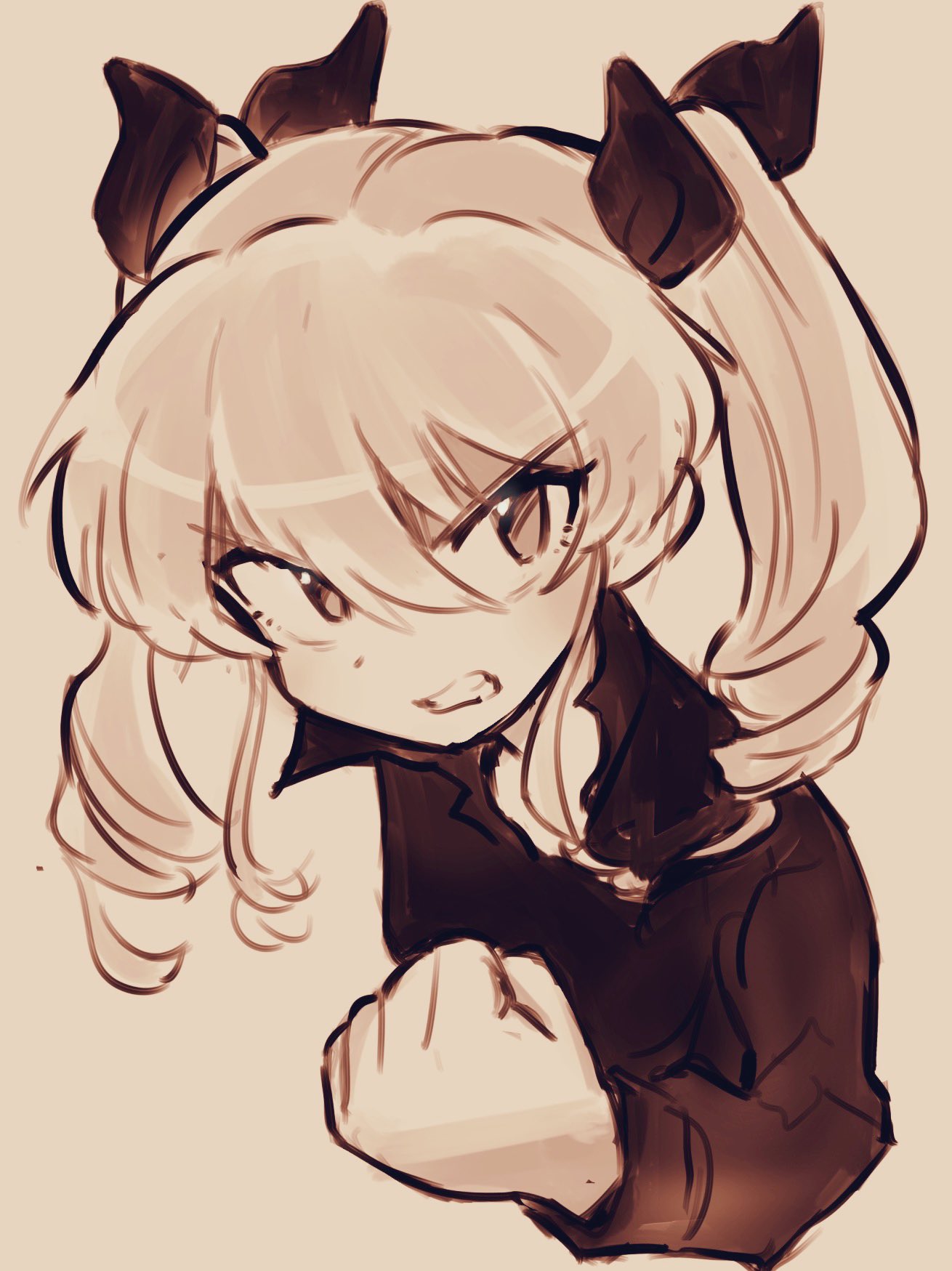 Safebooru - 1girl anchovy (girls und panzer) clenched hand clenched teeth drill hair eisu (eith ...
