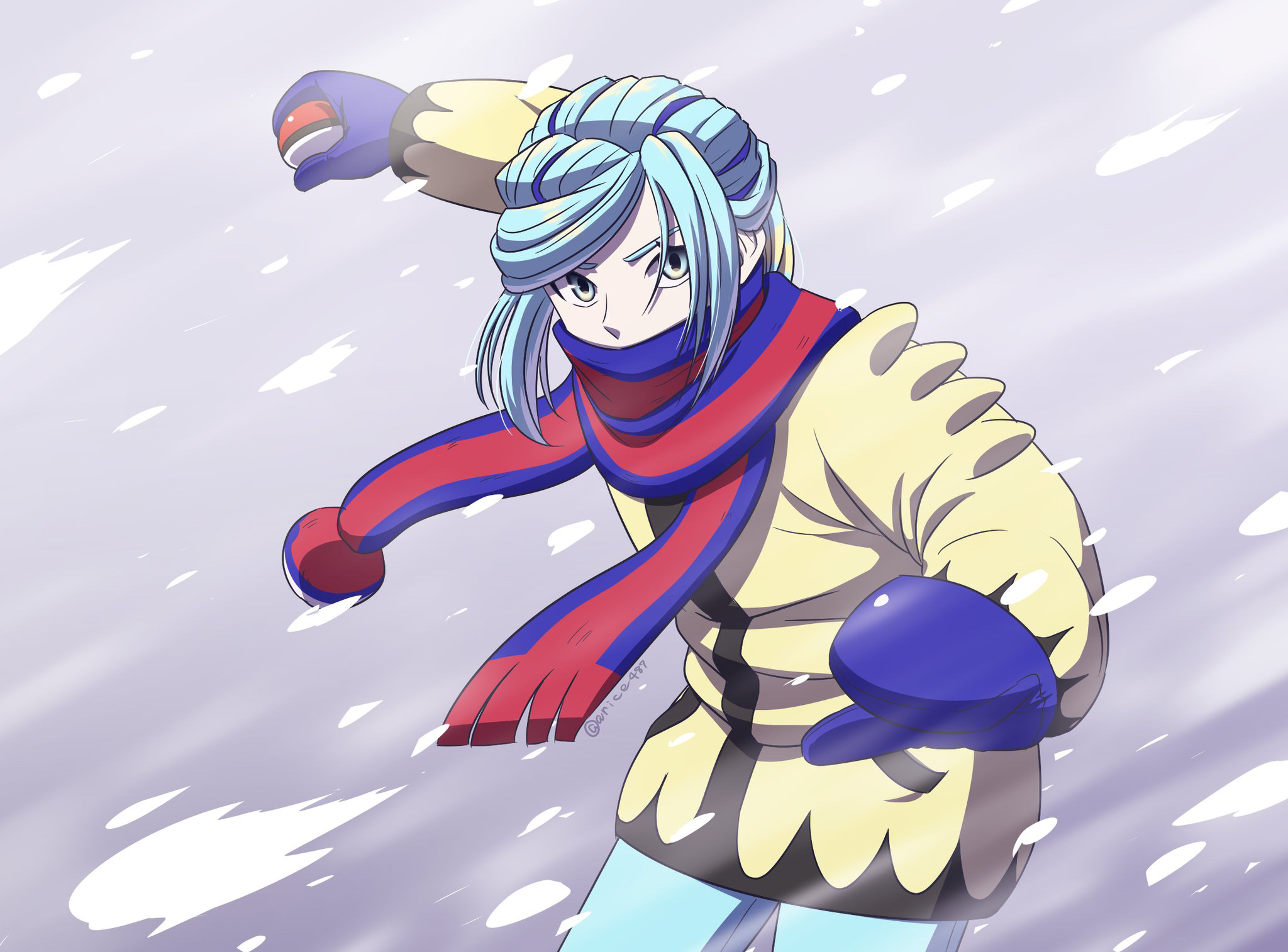Safebooru - 1boy aqua eyes aqua hair arice487 blue mittens blue scarf ...