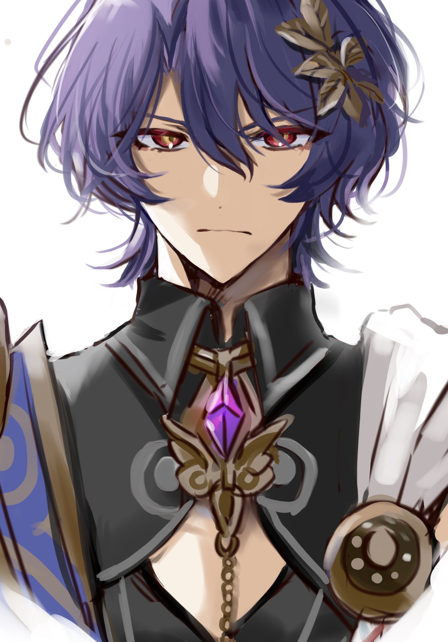 Safebooru - 1boy black shirt blue hair chunsioo cleavage cutout closed mouth clothing cutout ...