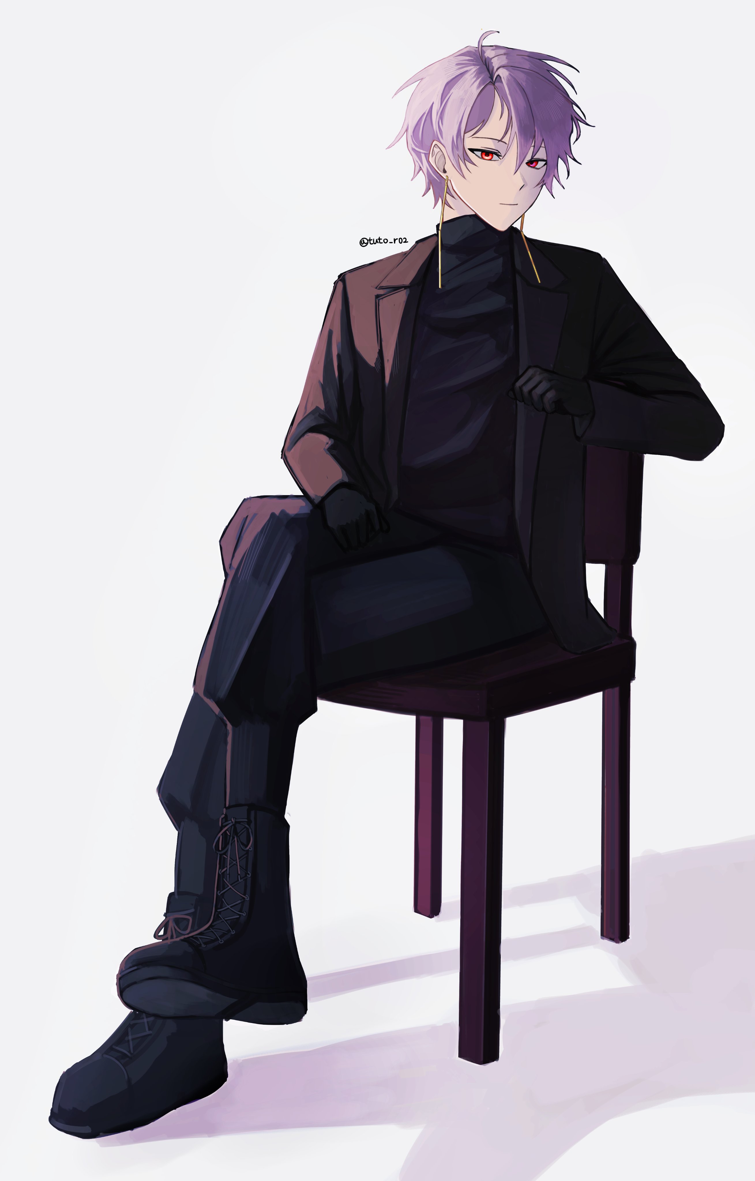 Safebooru - 1boy absurdres black coat black footwear black gloves black sweater boots brown ...