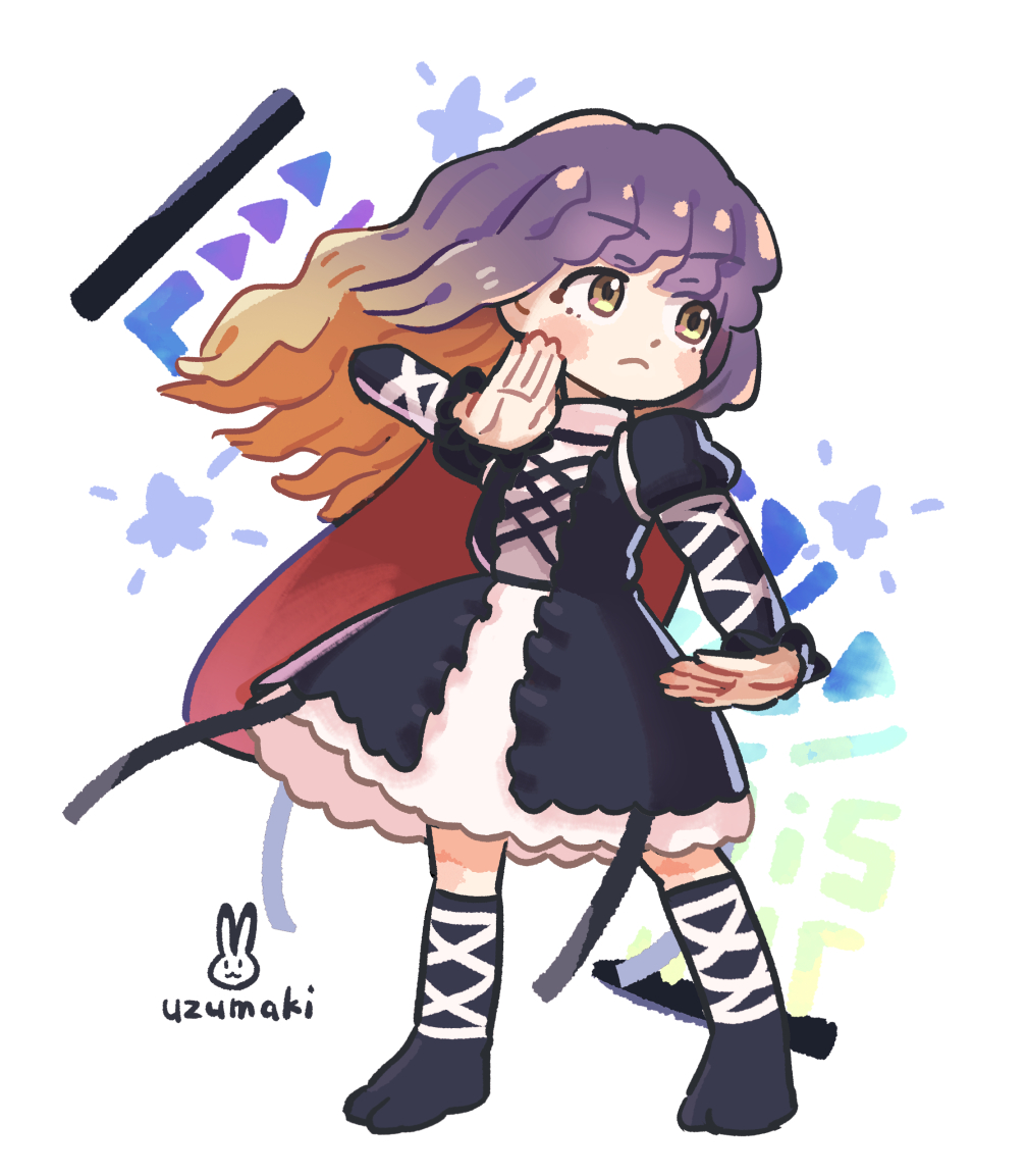 Safebooru - 1girl artist name black cape black dress black footwear breasts brown eyes brown ...