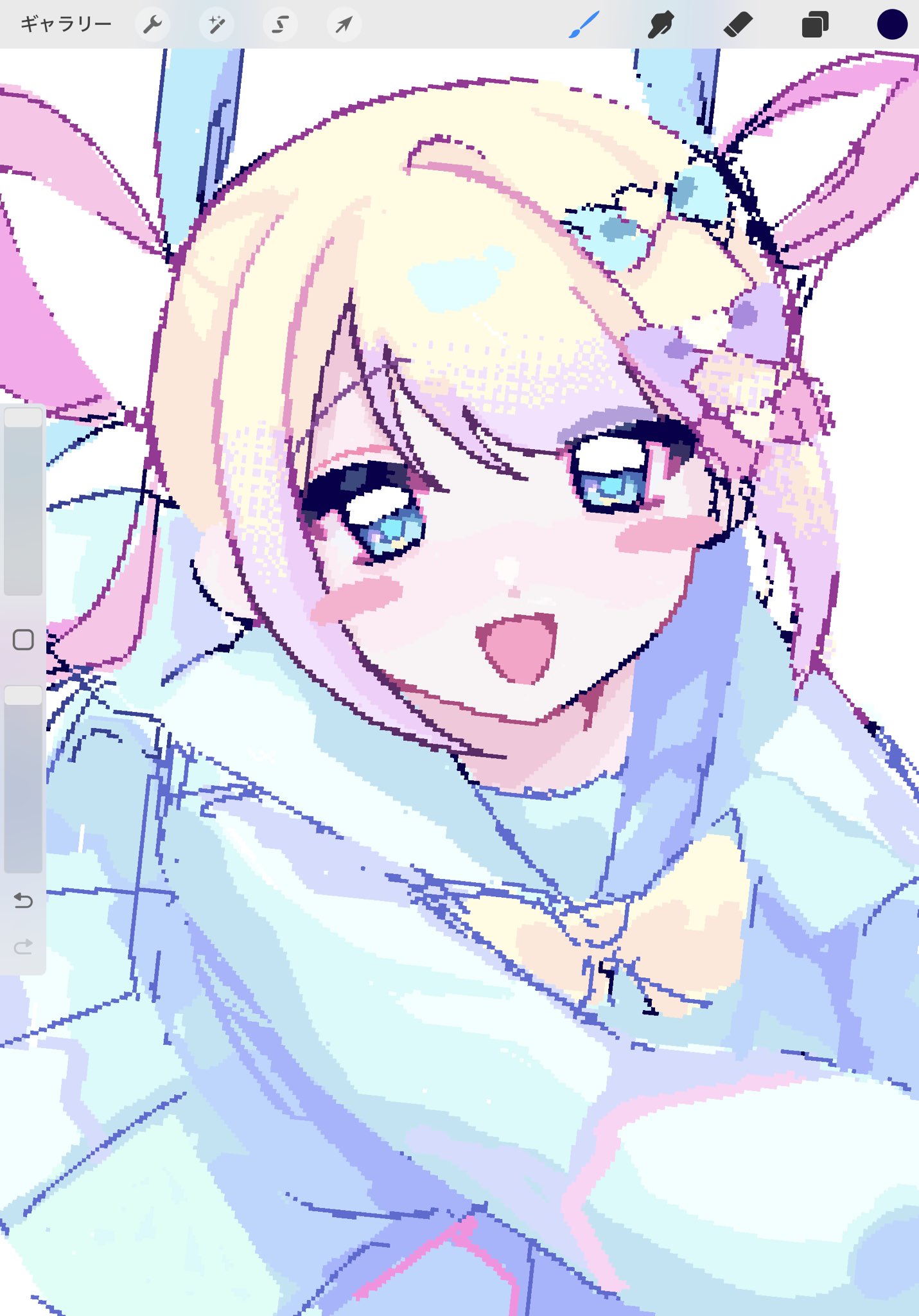 Safebooru - 1girl art program in frame blonde hair blue bow blue eyes blue hair blush stickers ...