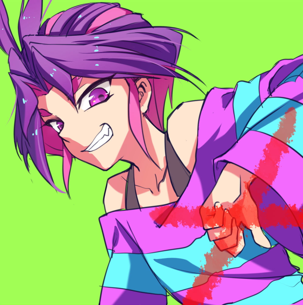 Safebooru - 1boy cosplay crossdressing fang green background grin male ...