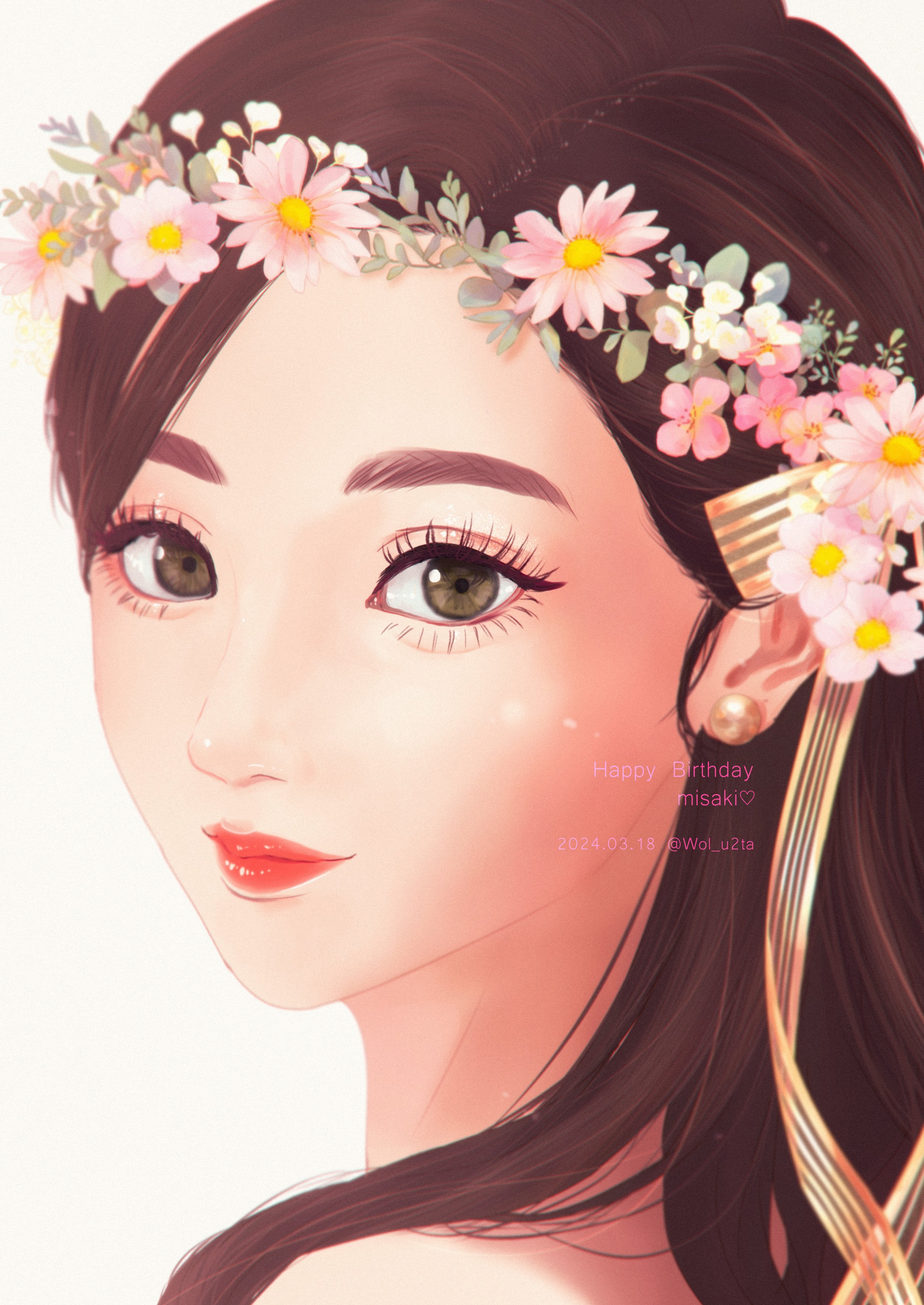 Safebooru - 1girl absurdres artist name bare shoulders birthday brown eyes brown hair character ...