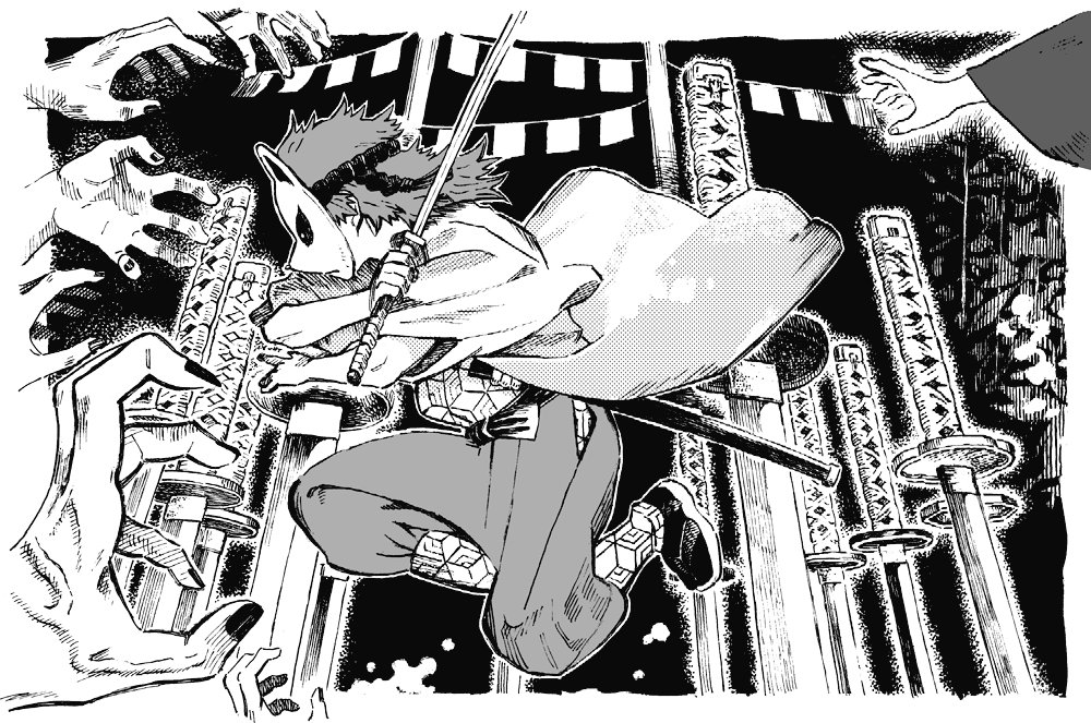 Safebooru - 0ukihcust 1boy battle charging forward covered face ...