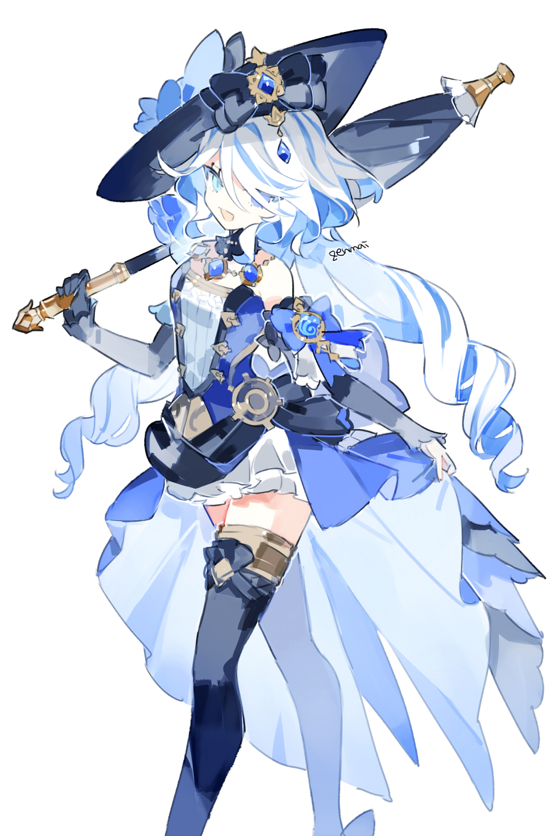Safebooru - 1girl alternate costume blue dress blue eyes blue hair cyenmi3 dress furina (genshin ...