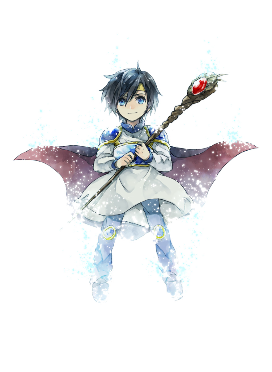 Safebooru - 1boy armor black hair blue eyes cape closed mouth full body hairband hana (mew ...