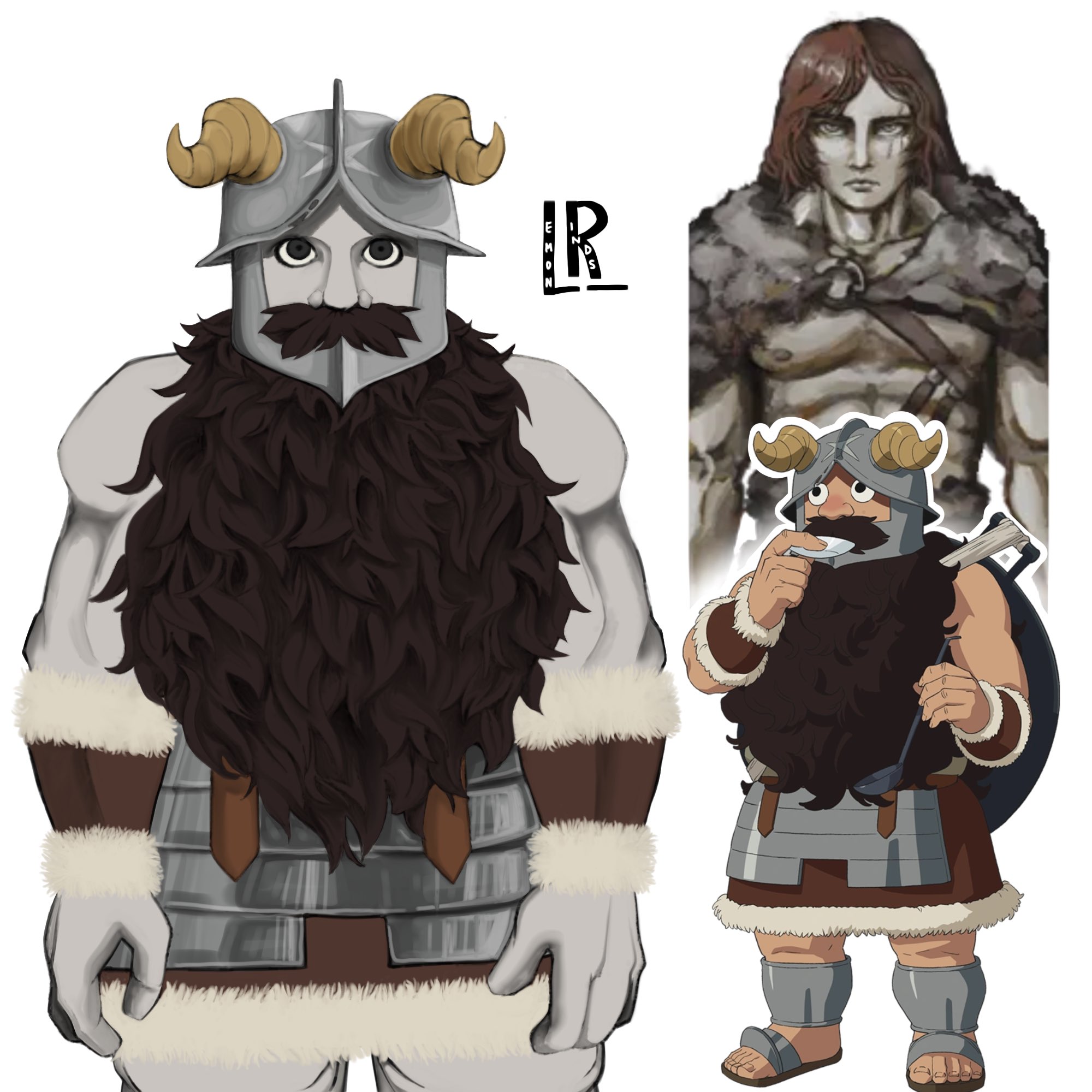 Safebooru - armor beard brown hair cowboy shot derivative work dungeon meshi dwarf facial hair ...
