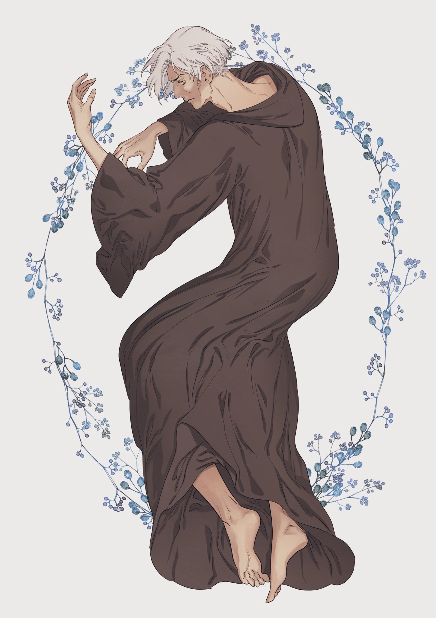 Safebooru - 1boy 5altybitter5 barefoot brown robe closed mouth emet ...