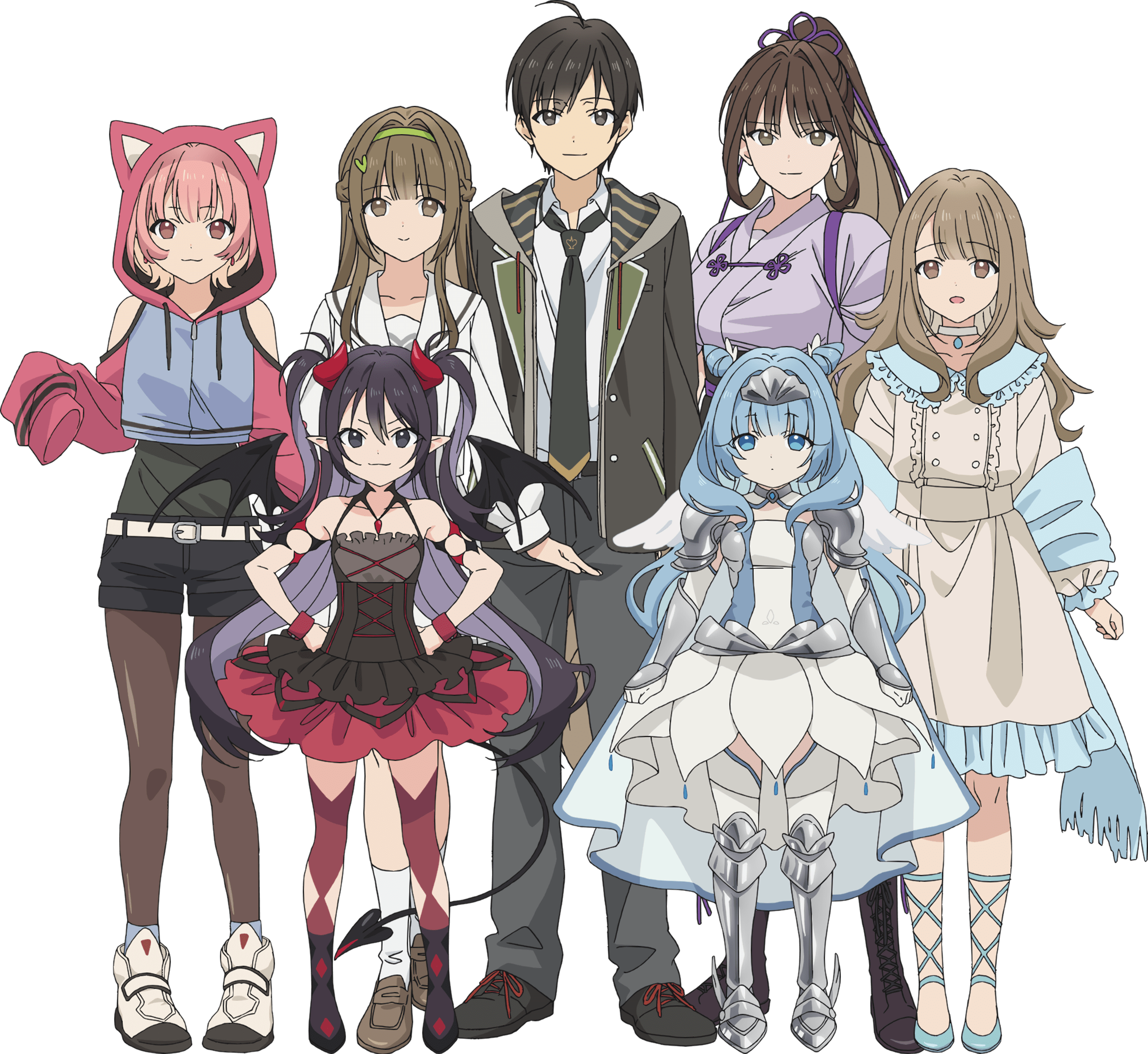 Safebooru - 1boy 6+girls airi jinguji angel wings armor black eyes black hair blue eyes blue ...