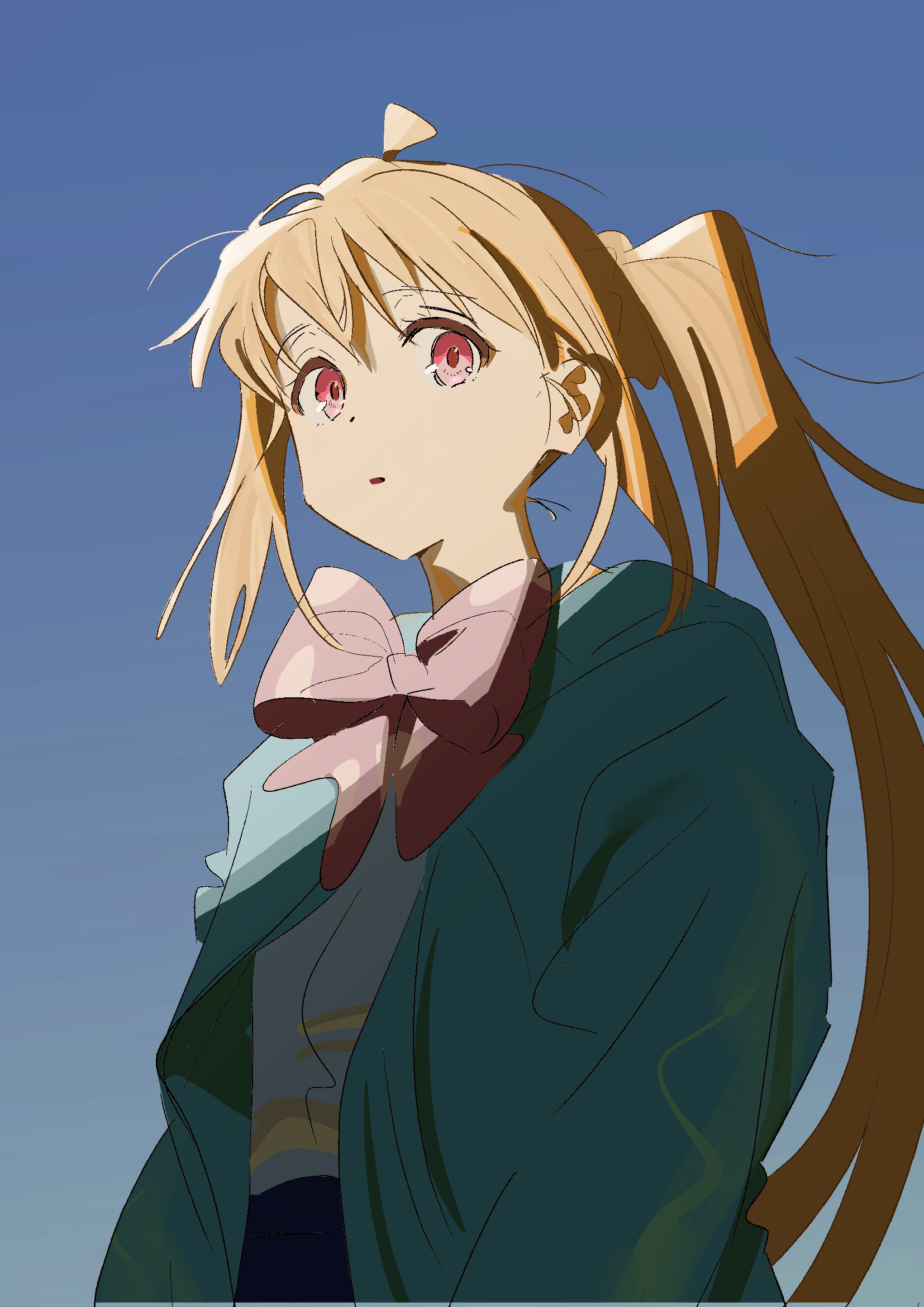 Safebooru - 1girl :o ahoge bad id bad twitter id blonde hair blue background bocchi the rock ...