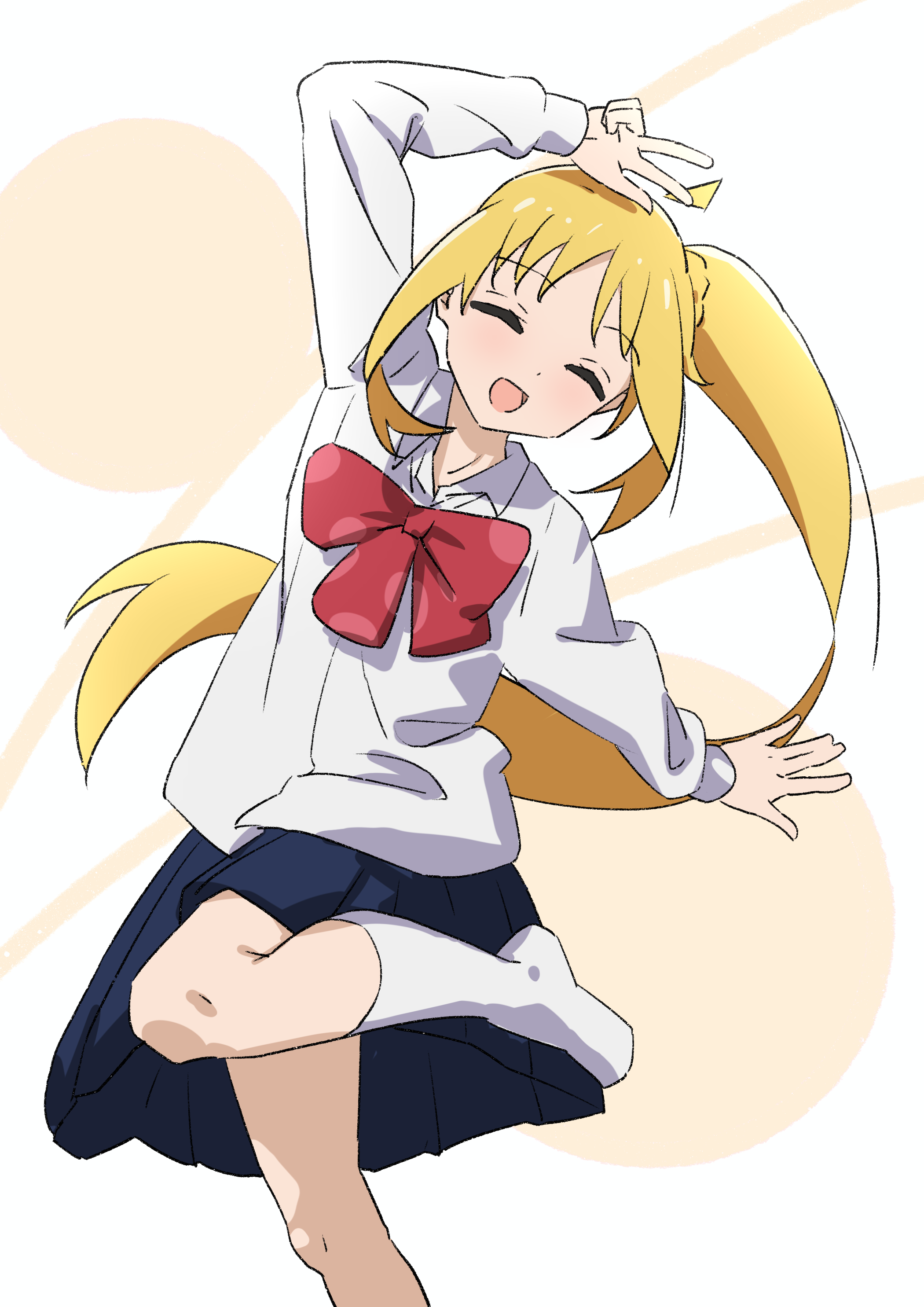 Safebooru - 1girl ^ ^ absurdres ahoge arm up blonde hair blue skirt bocchi the rock! bow bowtie ...
