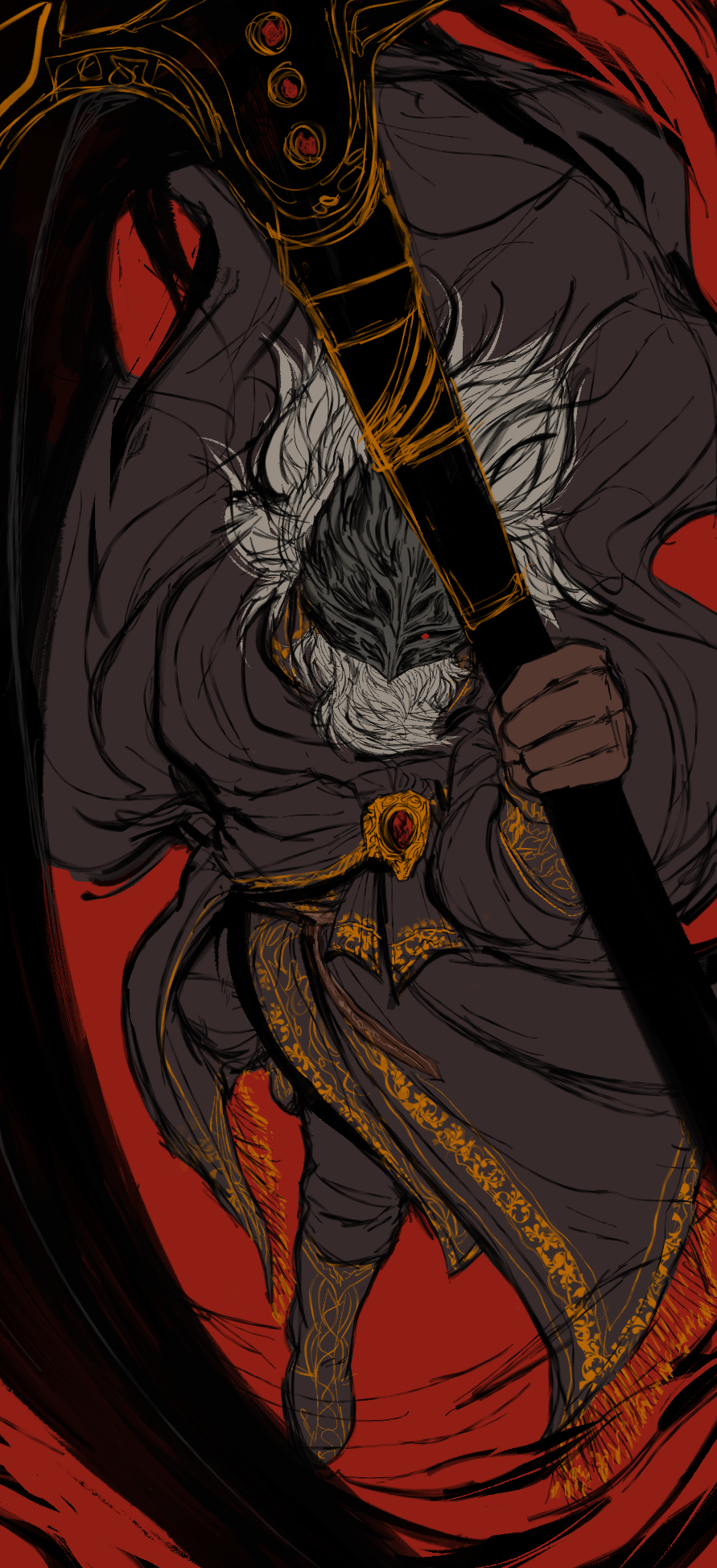 Safebooru - beard black capelet black robe blood brooch cape capelet ...