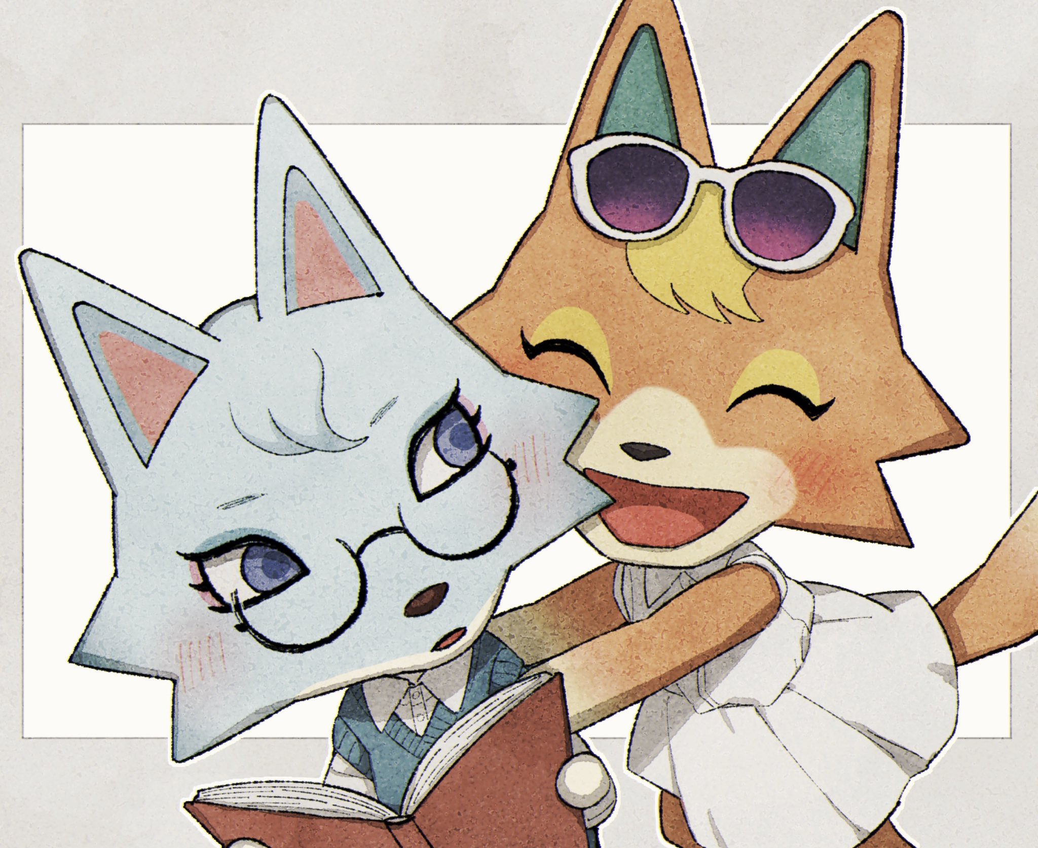 Safebooru - 2girls :d ^ ^ animal crossing audie (animal crossing) black ...