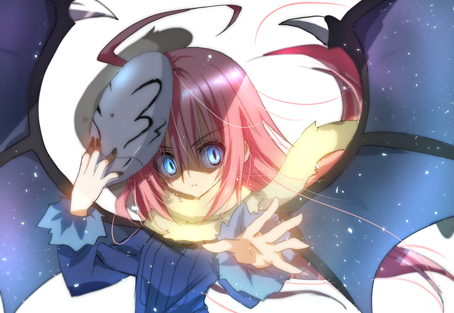 Safebooru - 1girl ahoge akatsuki (ggsy7885) black nails blue coat blue eyes closed mouth coat ...