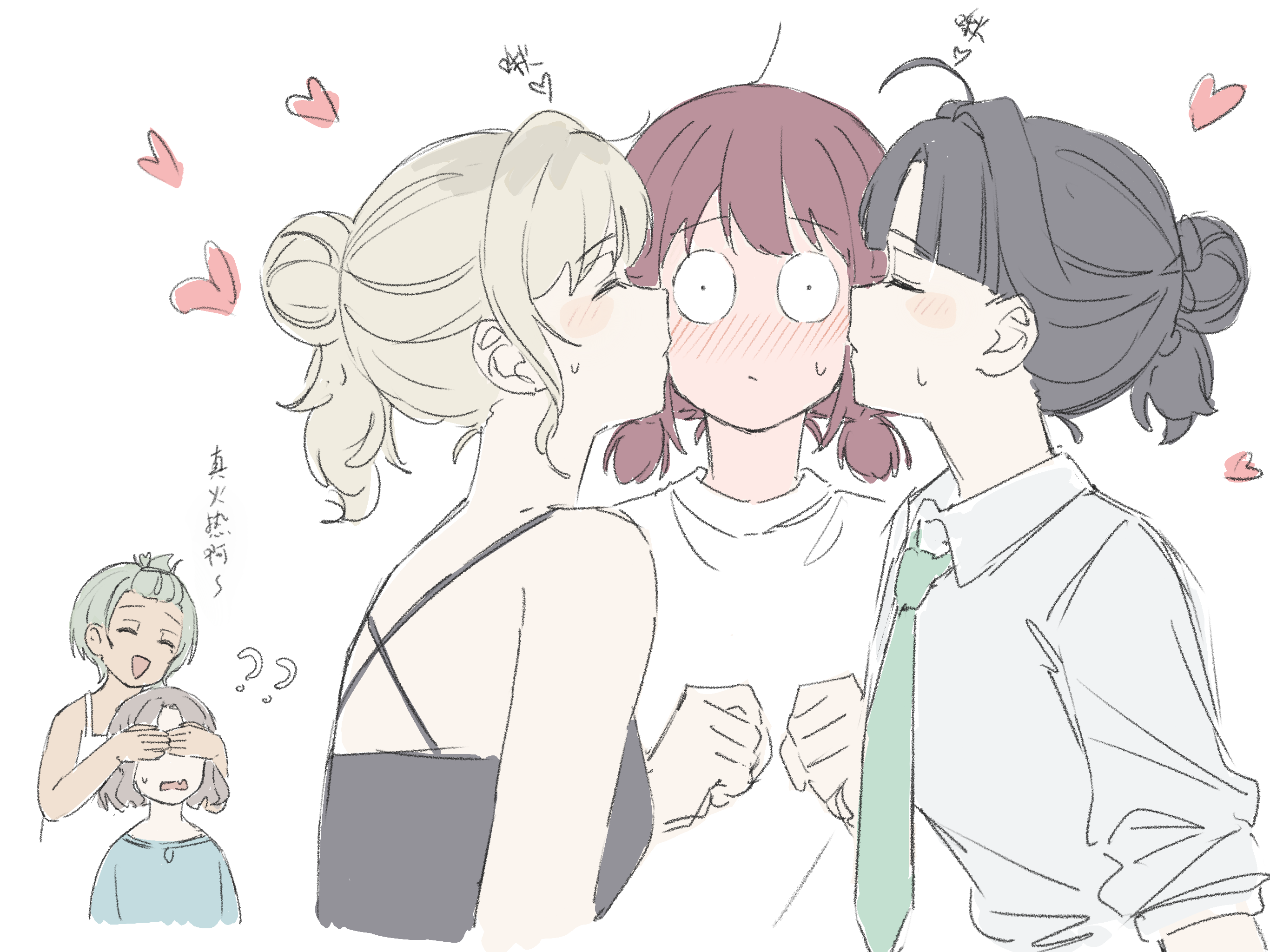 Safebooru - 5girls ahoge awa subaru black camisole black hair blue shirt blush brown hair ...