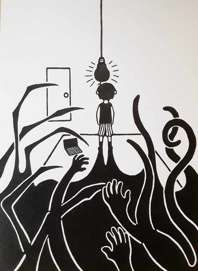 Safebooru - computer disembodied hand door facing away greyscale ...