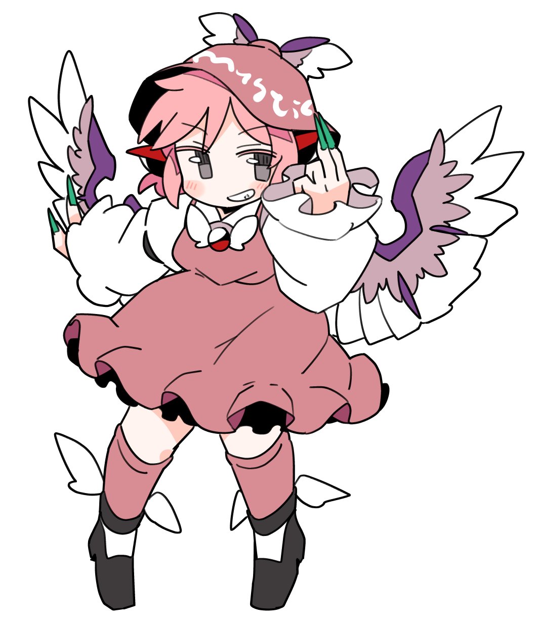 Safebooru - 1girl animal ears bird ears bird wings black footwear blush brown dress brown hat ...