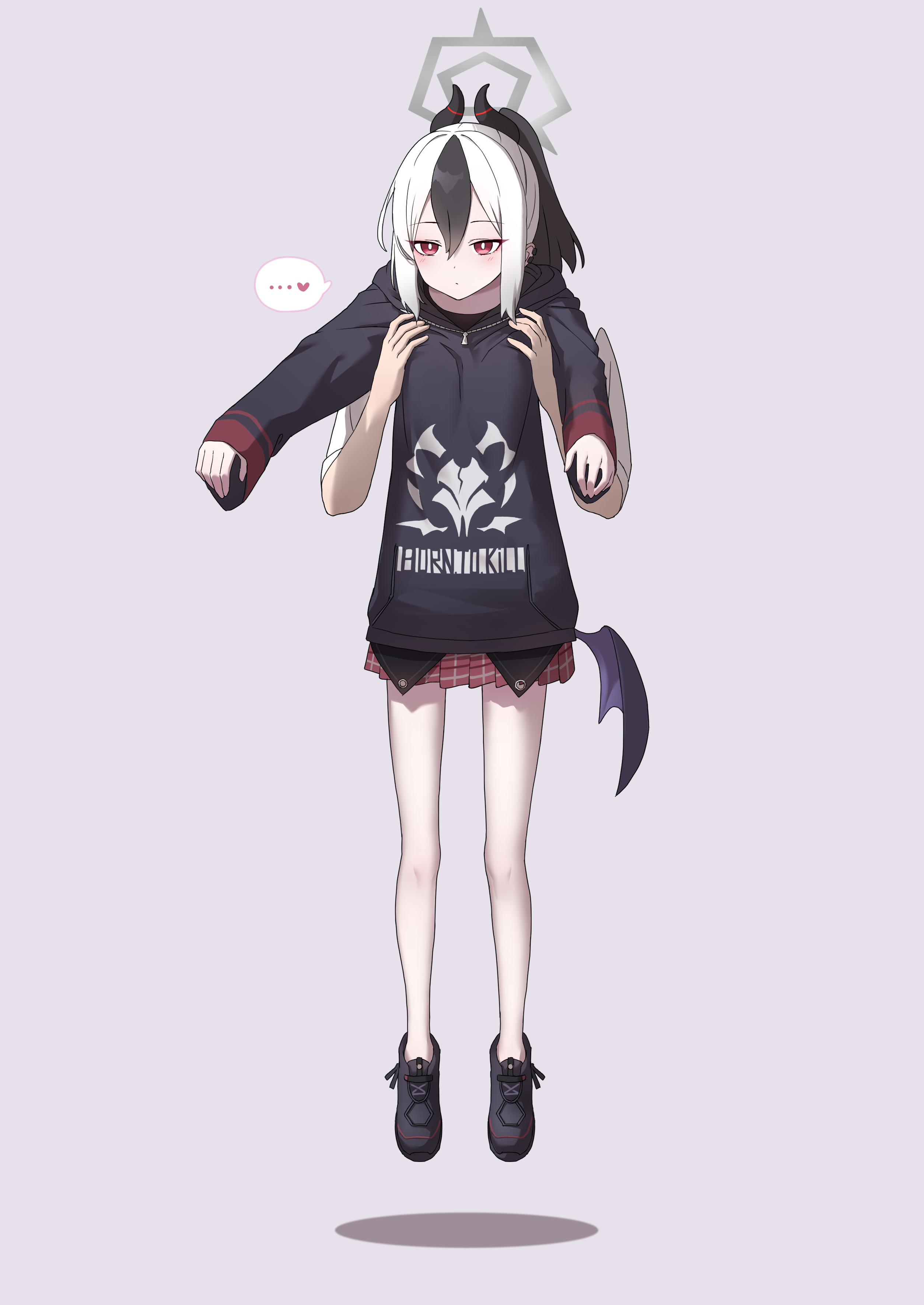 Safebooru - 1girl 1other absurdres black footwear black hoodie black horns blue archive blush ...
