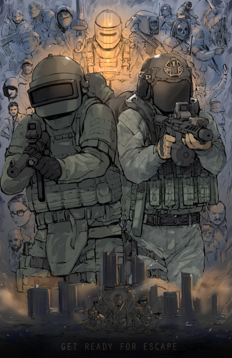 Safebooru - 1girl 6+boys aiming altyn helmet annotated arm up assault ...