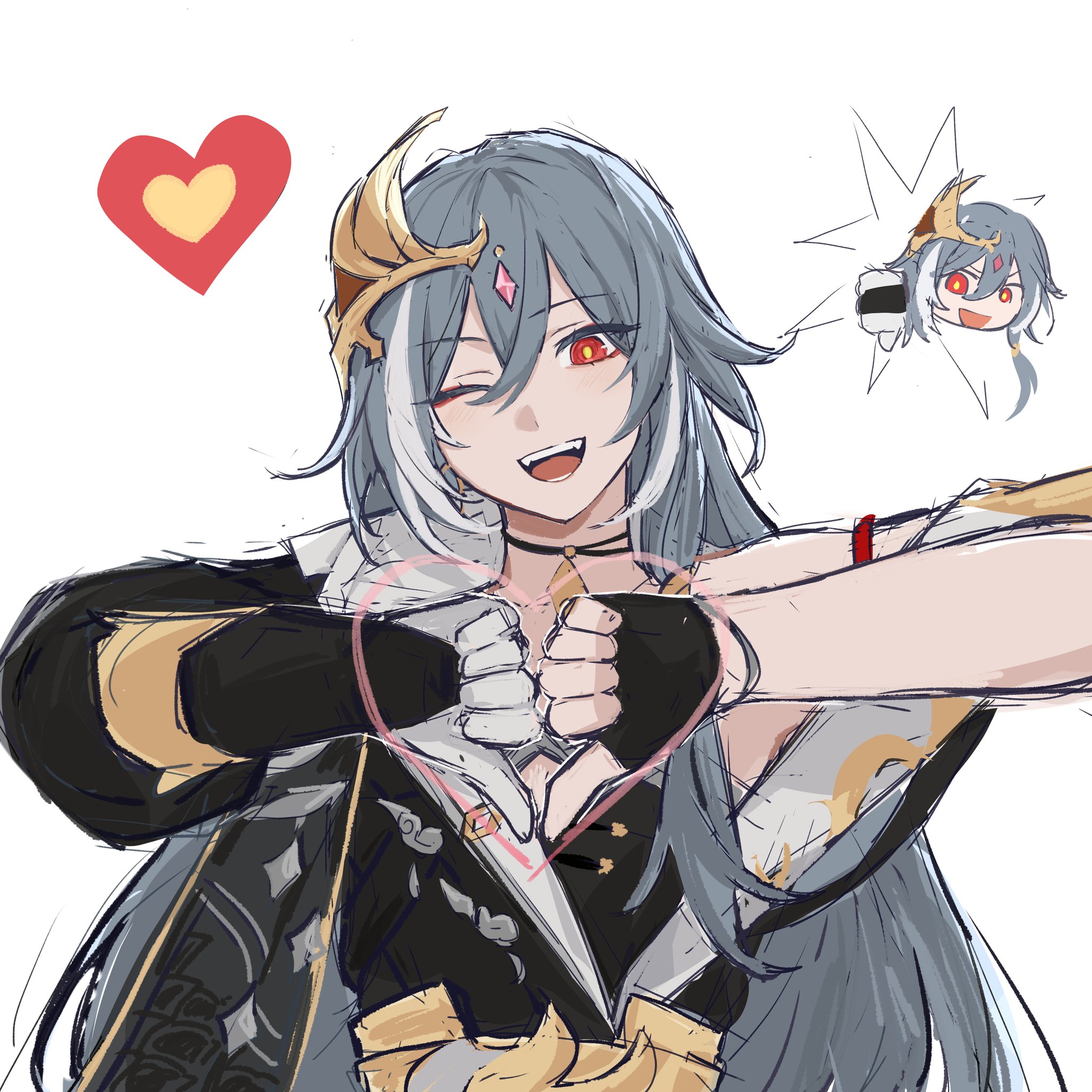 Safebooru - 1girl ;d asymmetrical gloves black choker black dress black gloves china dress ...