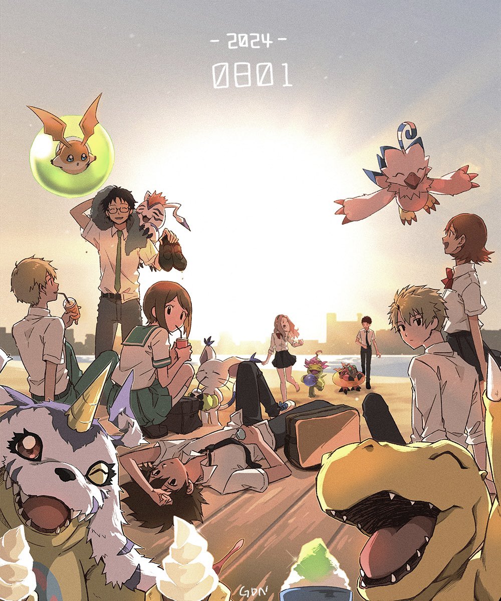 Safebooru - agumon bird cat closed eyes coat dated digimon digimon ...