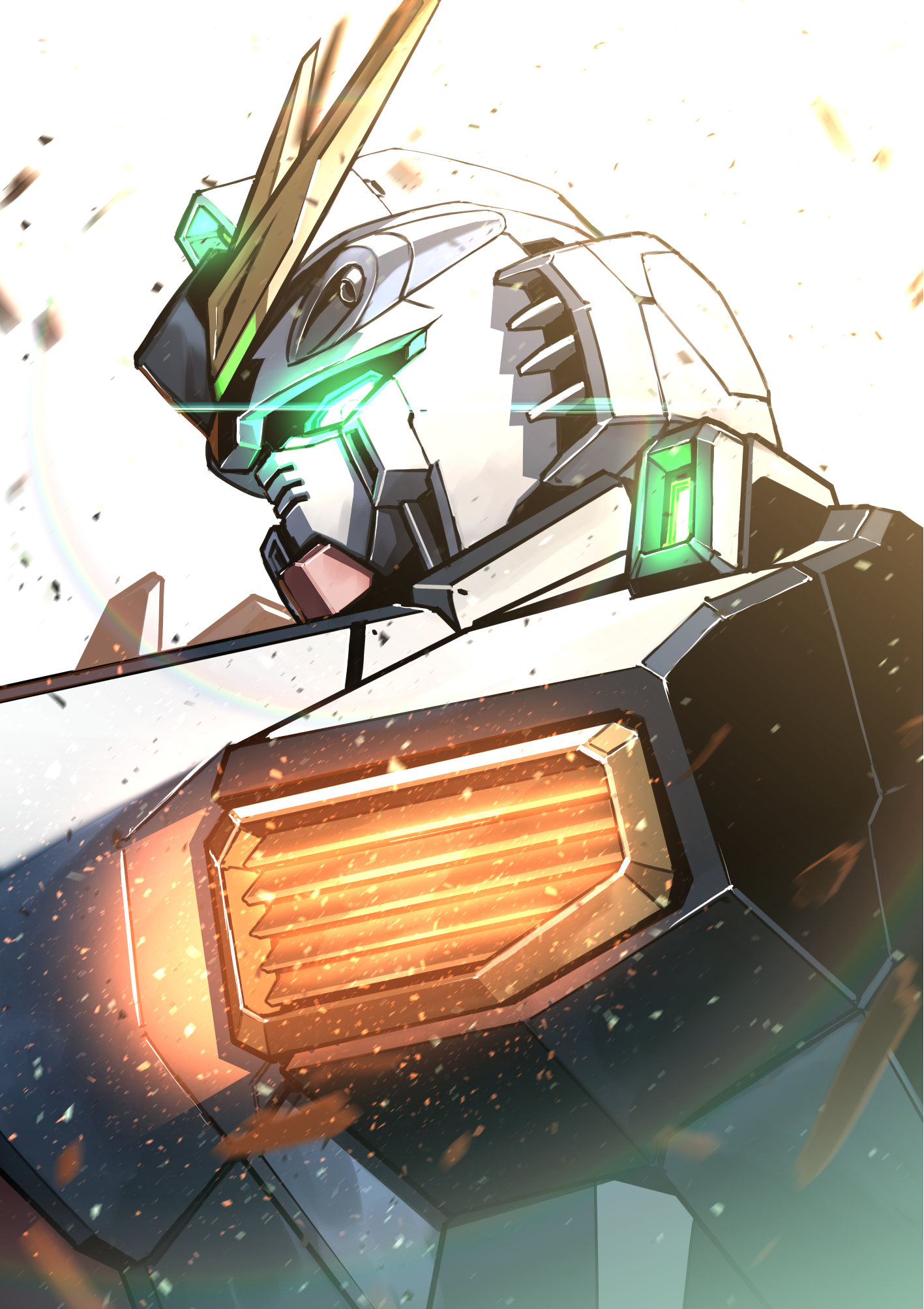 Safebooru - char's counterattack debris glowing glowing eye green eyes ...