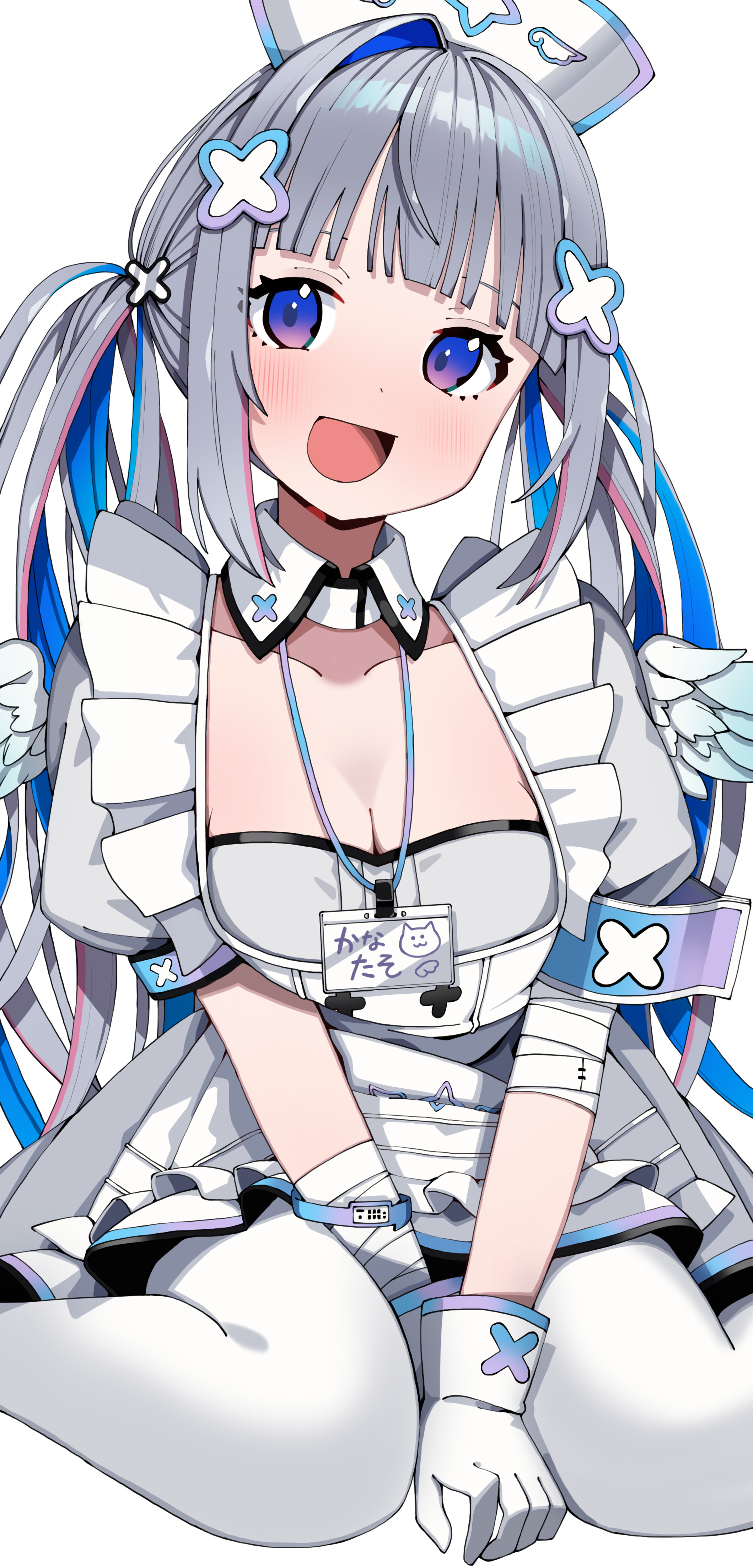 Safebooru - 1girl :d absurdres amane kanata amane kanata (nurse) angel wings bandaged arm ...