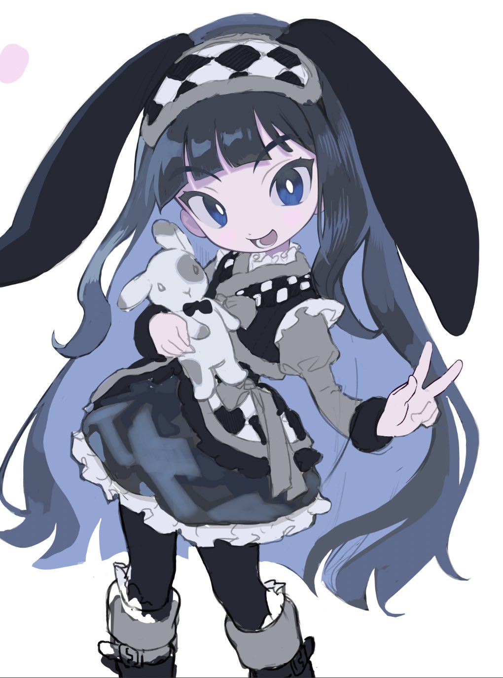 Safebooru - 1girl :d animal ears black hair black leggings blue eyes ...