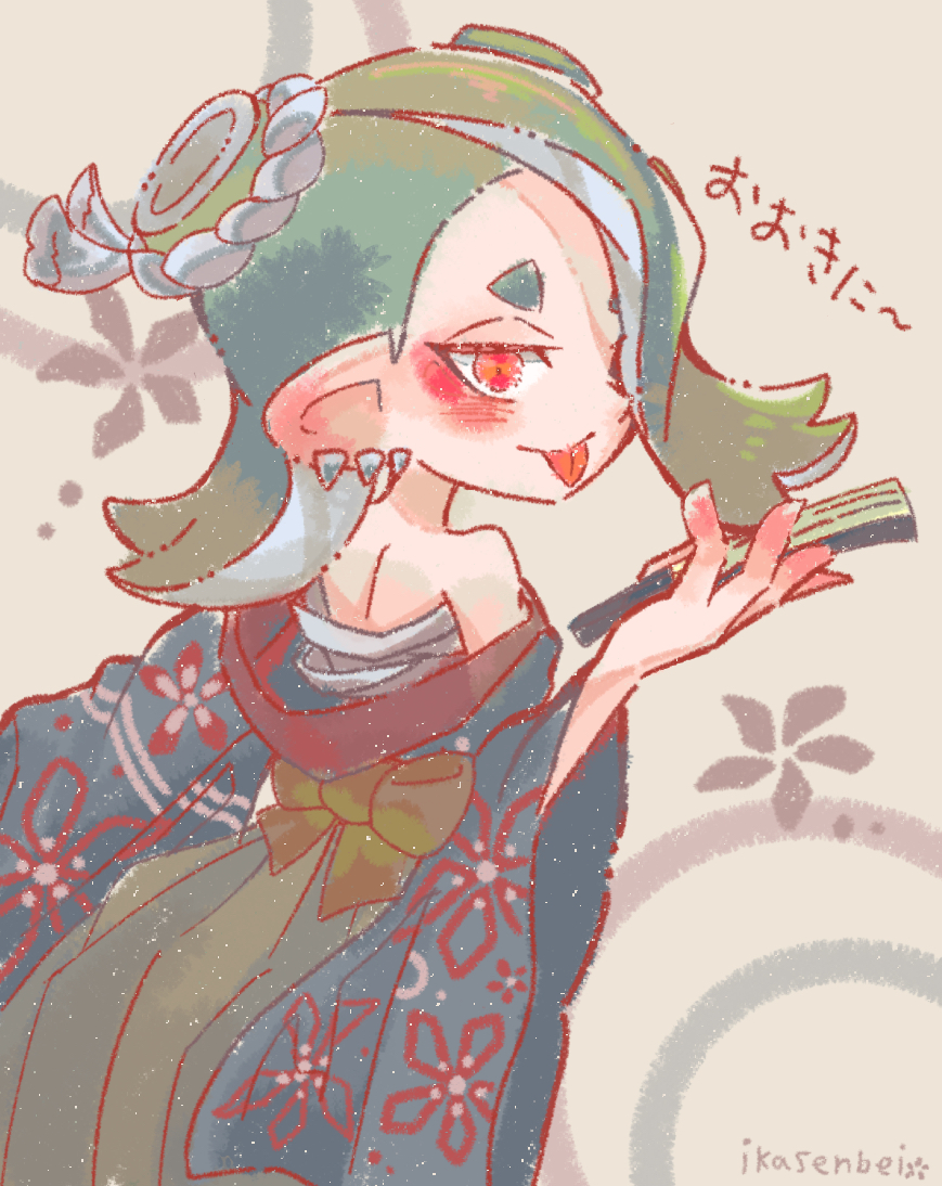 Safebooru - 1girl :p commentary request earrings folded fan folding fan ...