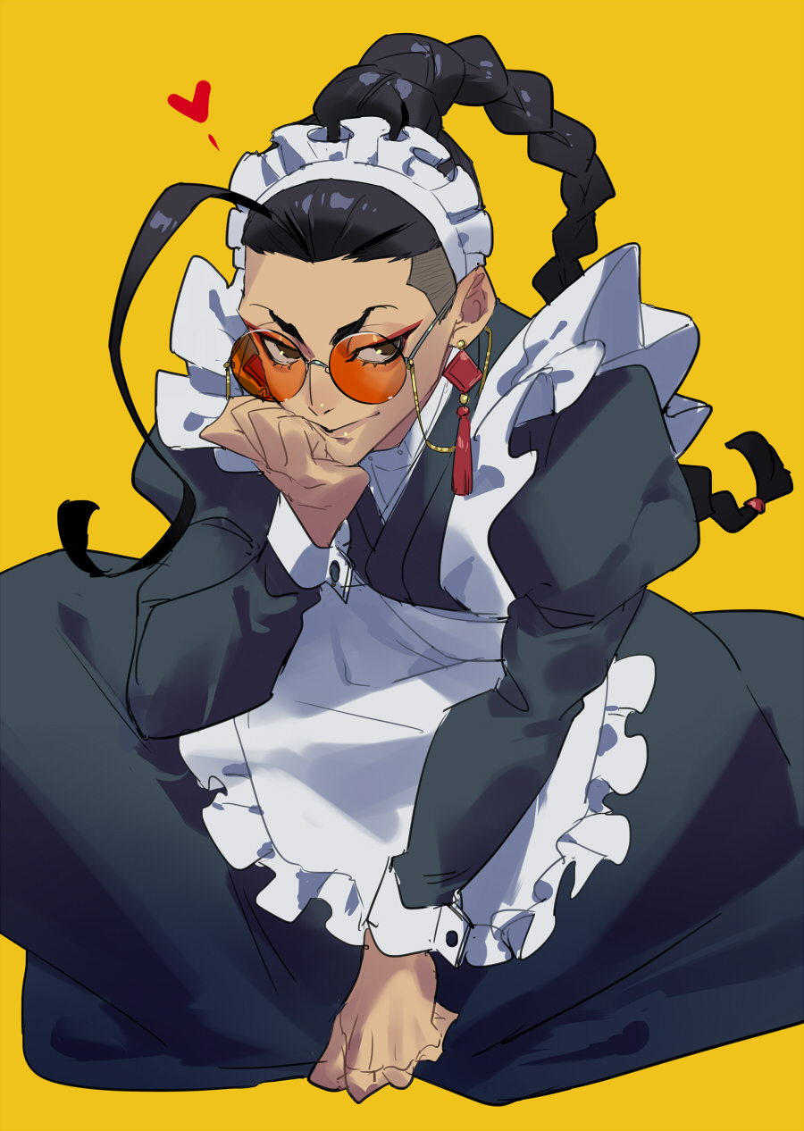 Safebooru - 1boy apron black hair braid clothes pull crossdressing ...