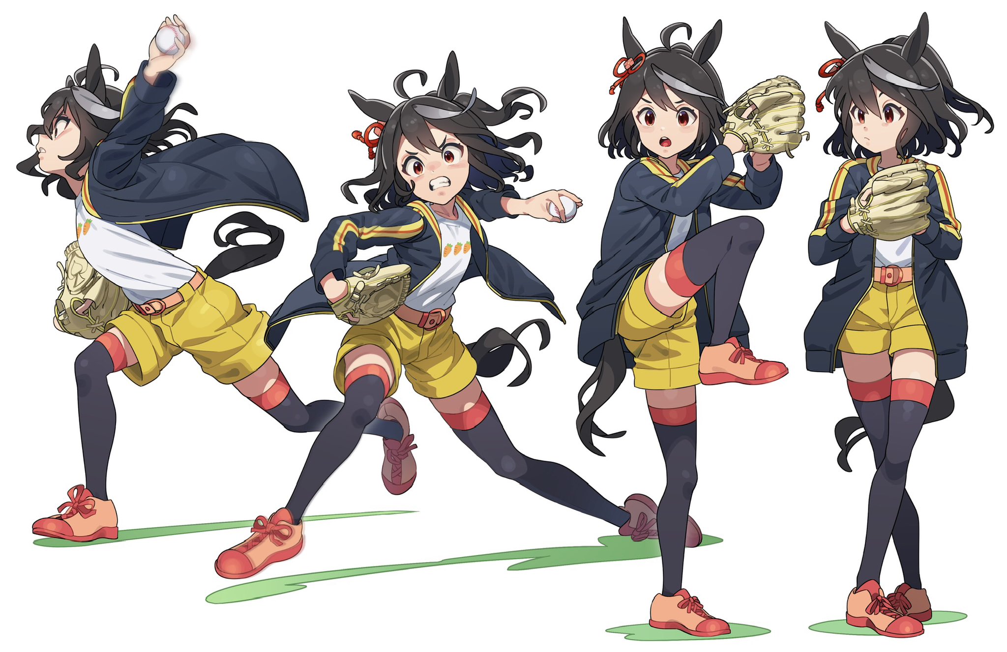 Safebooru - 1girl ahoge animal ears arm up baseball baseball mitt belt black hair black jacket ...