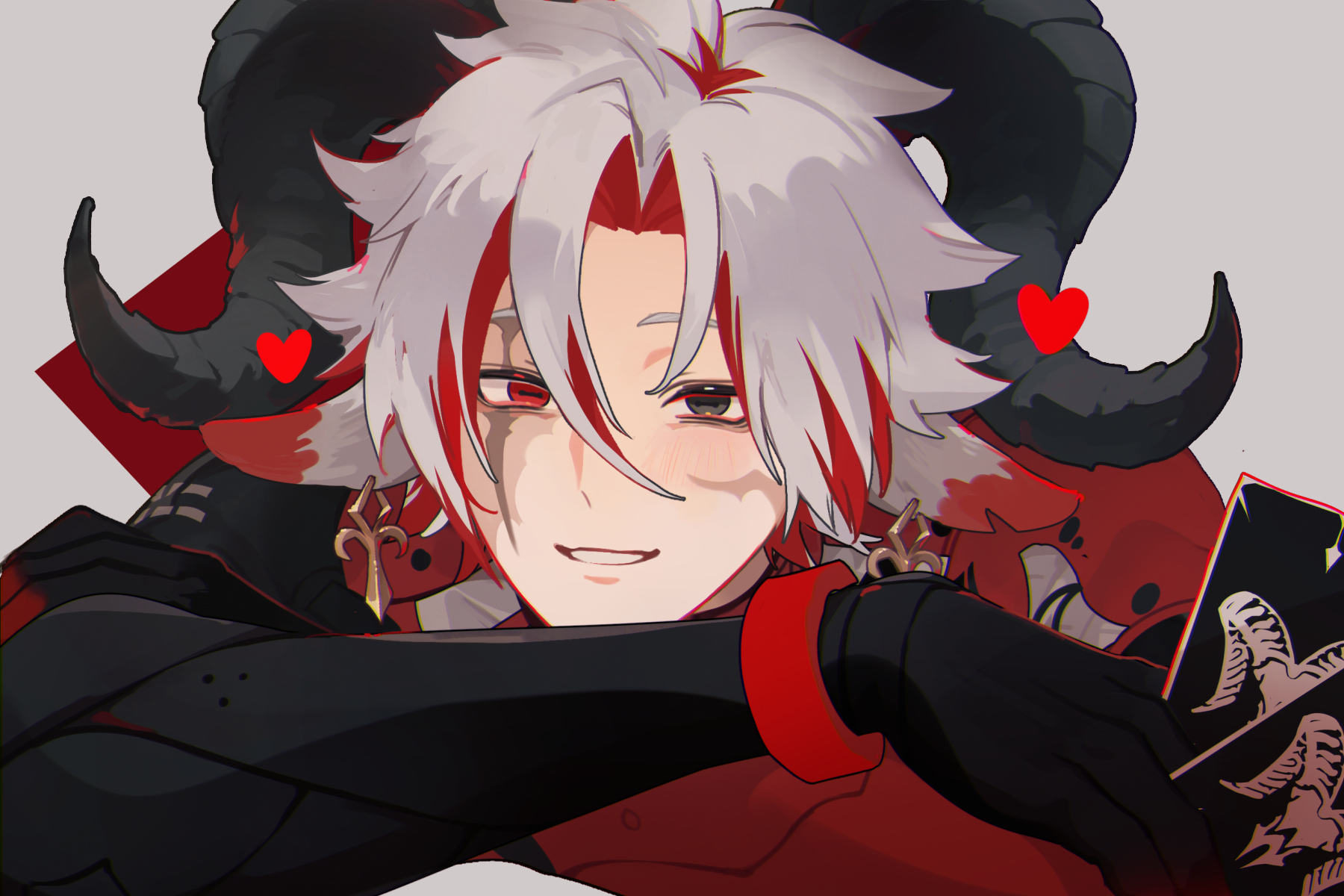 Safebooru - 1boy animal ears black gloves black horns blush bracelet ...