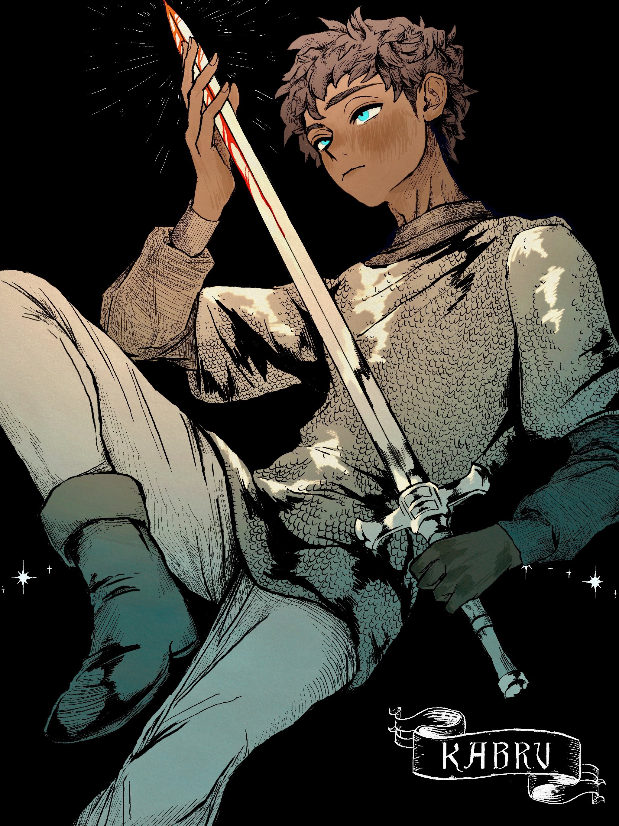 Safebooru - 1boy absurdres armor black hair blood blood on weapon blue ...