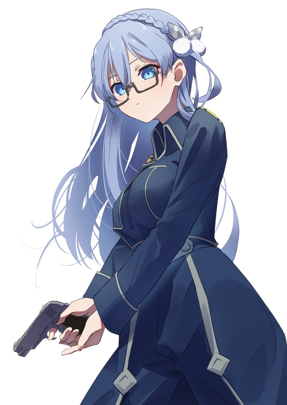 Safebooru - 1girl 22/7 black-framed eyewear blue dress blue eyes blue hair bow braid closed ...