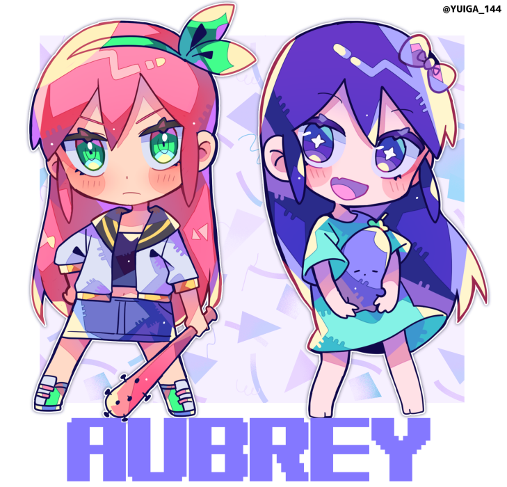 Safebooru - + + 2girls aqua dress arm at side arrow (symbol) aubrey (faraway) (omori) aubrey ...
