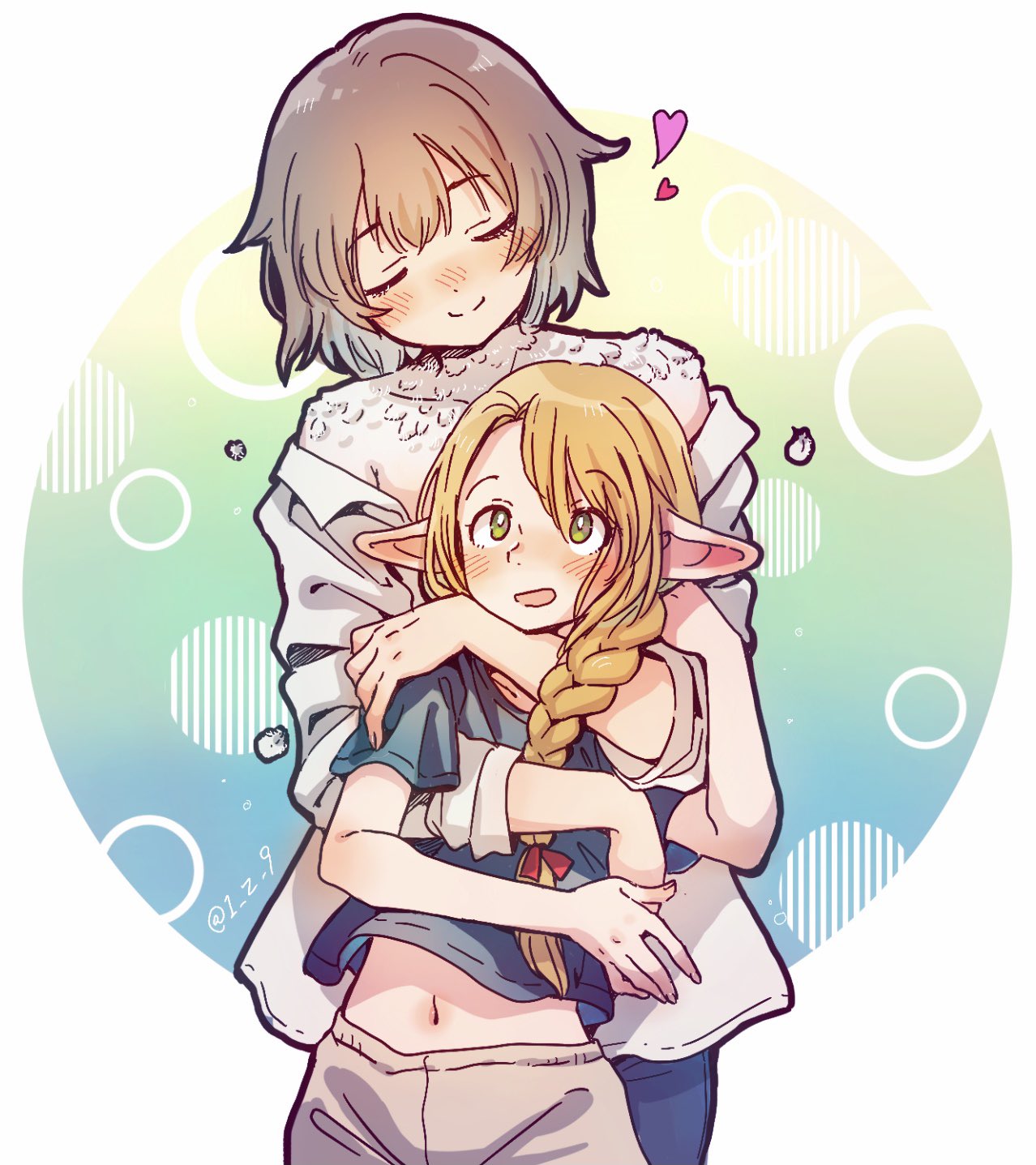 Safebooru - 1 z 9 2girls blue pants blue shirt bow braid braided ...