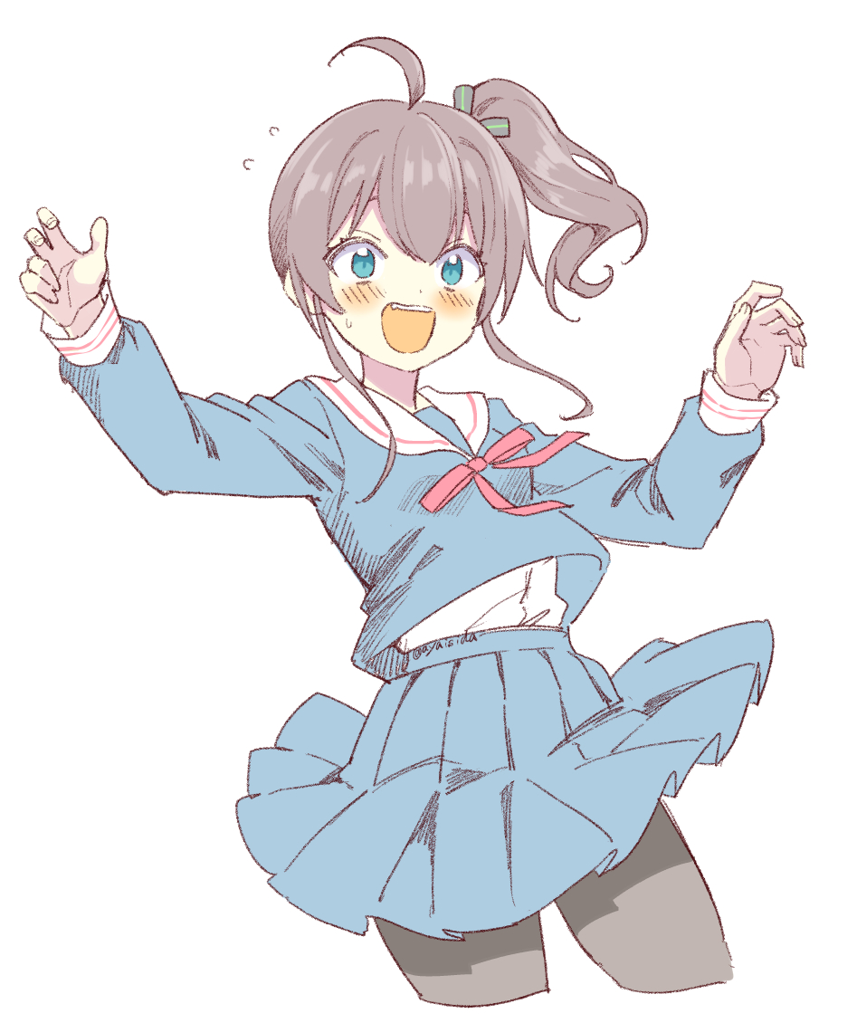 Safebooru - 1girl :d ahoge alternate costume black pantyhose black serafuku blue skirt blush ...