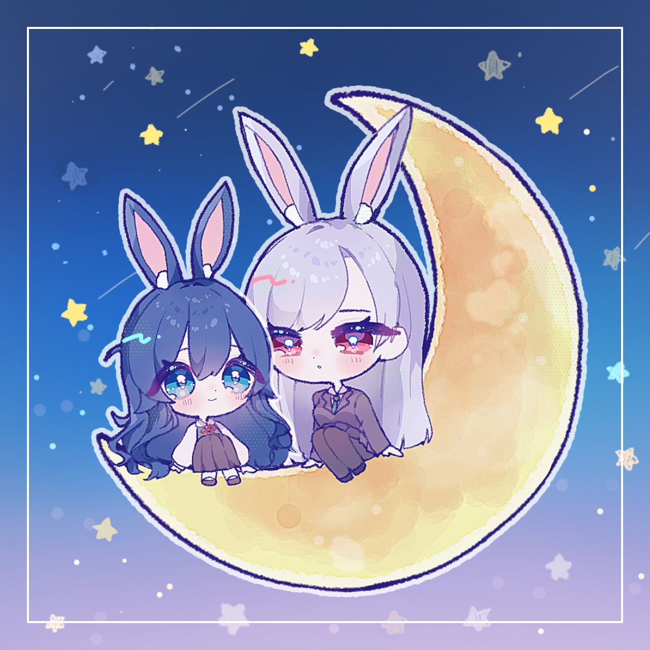 Safebooru - 2girls aaaakonnitiha animal ears aqua eyes blue hair blush ...
