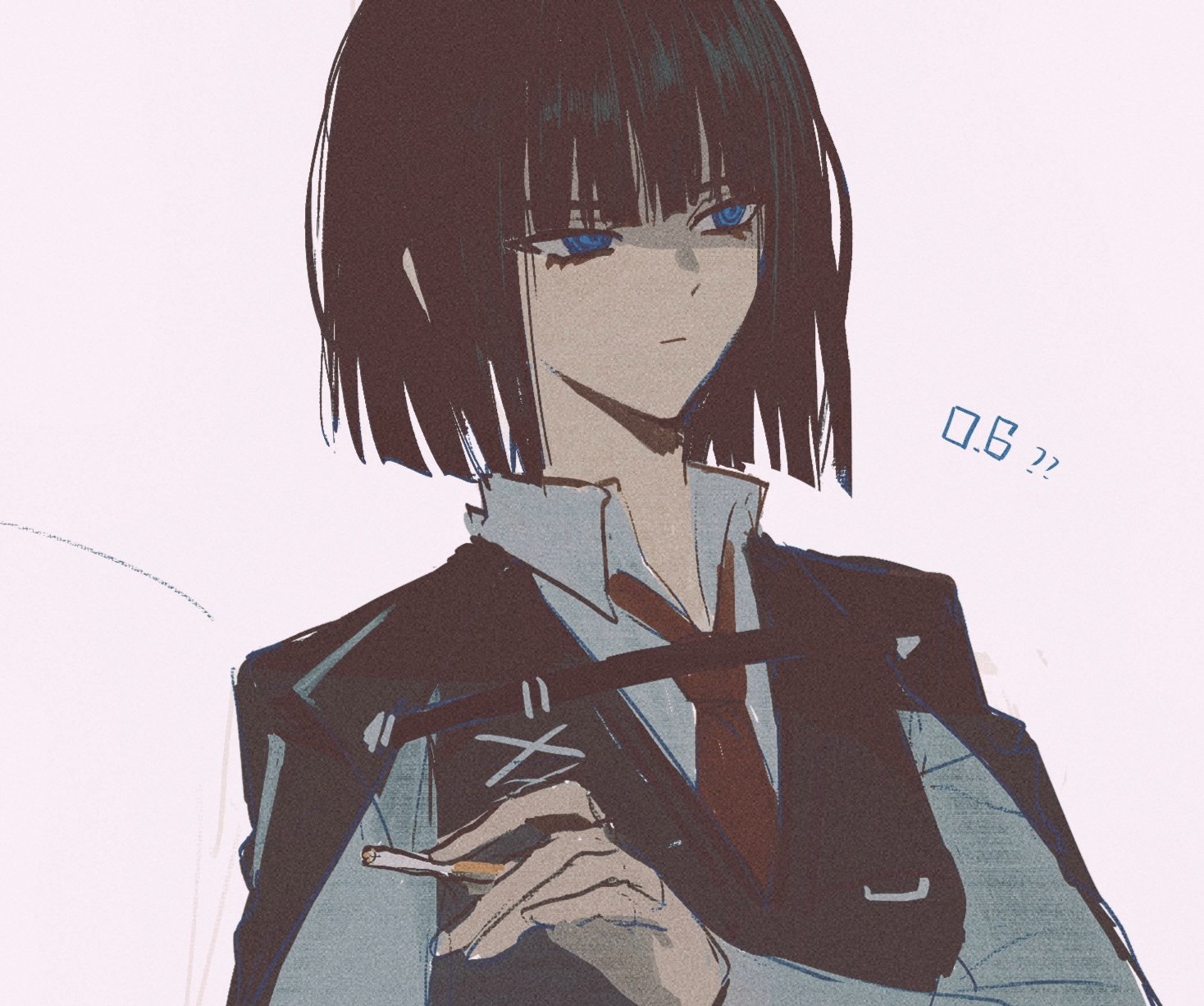 Safebooru - 1girl alternate eye color black hair black vest bob cut cigarette collared shirt ...