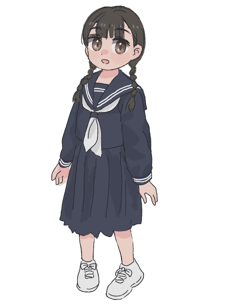 Safebooru - 1girl black hair blue sailor collar blue serafuku blue shirt blue skirt braid brown ...