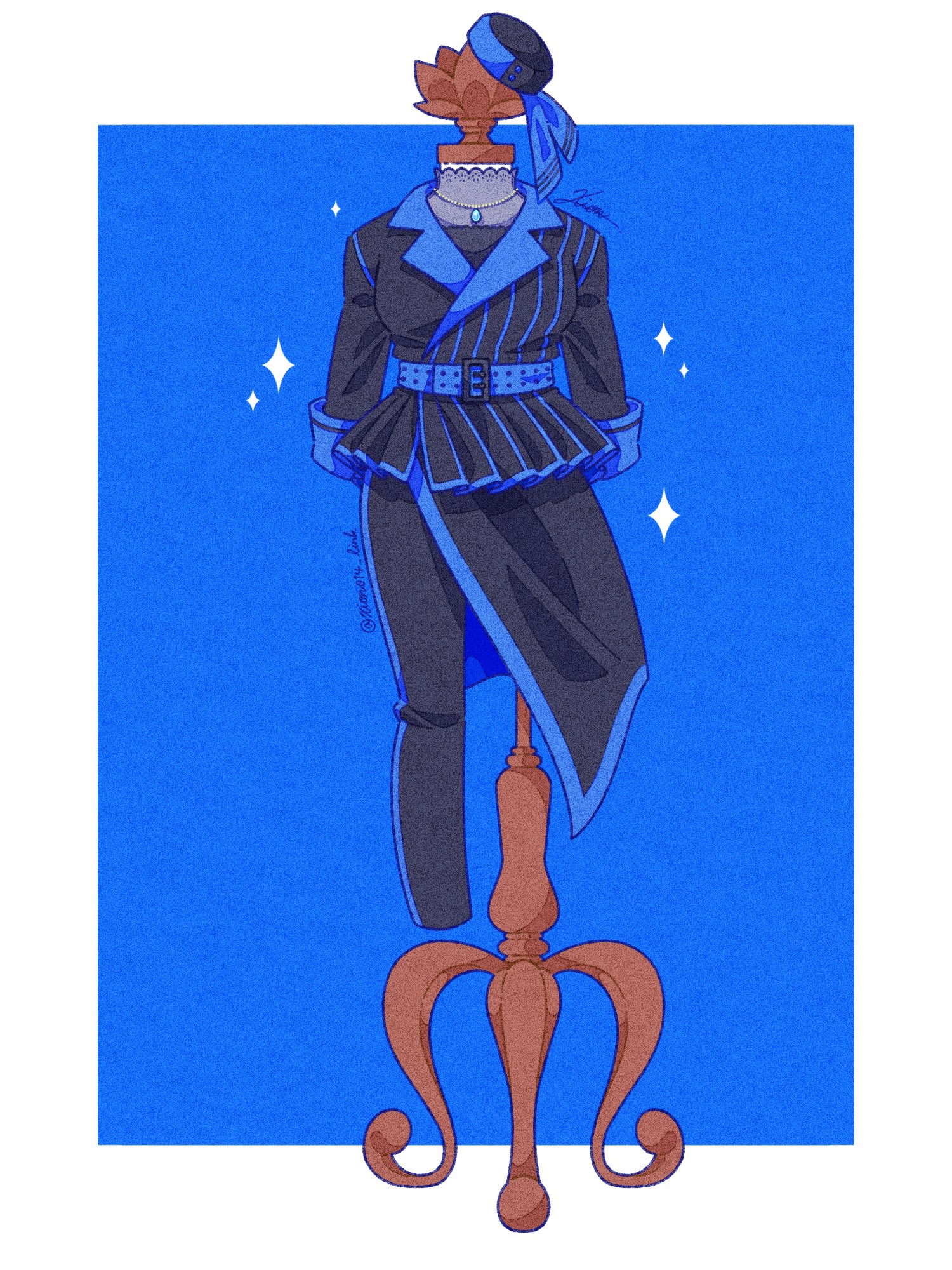 Safebooru - awoke (love live!) belt black hat black jacket black skirt blue background blue belt ...