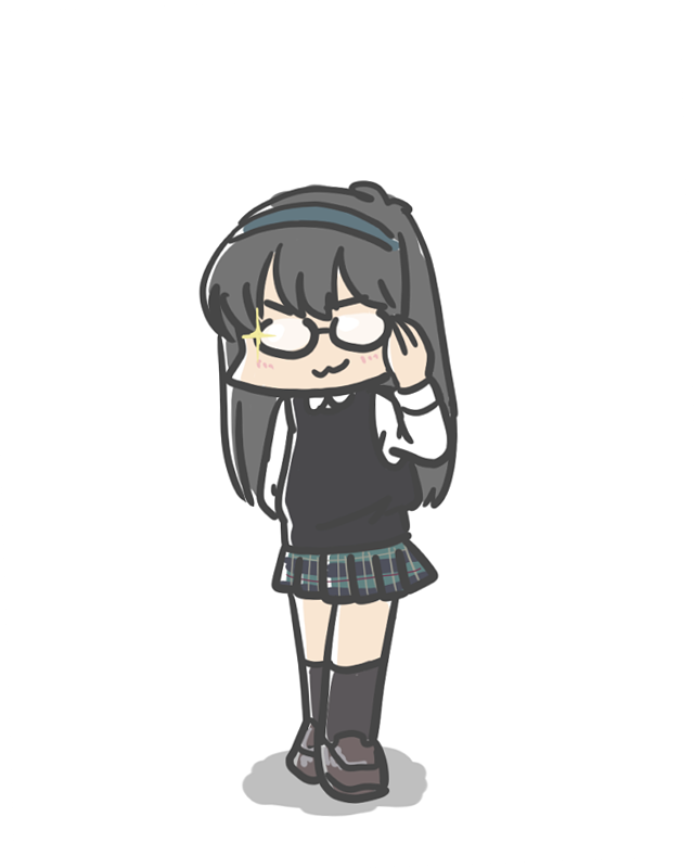 Safebooru - 1girl :3 adjusting eyewear alternate costume black eyes black skirt black socks ...