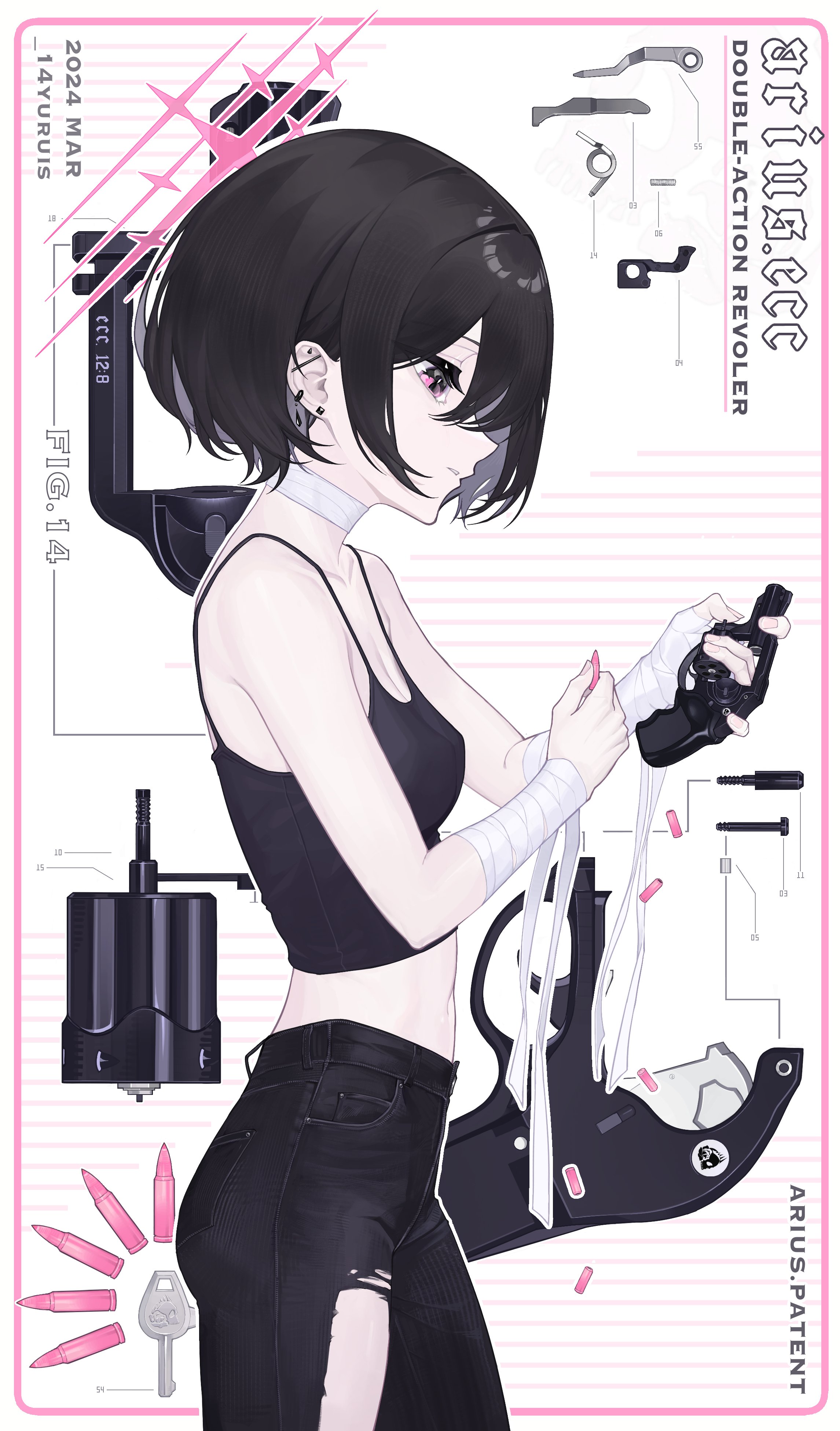 Safebooru - 14yuruis 1girl absurdres bandaged arm bandaged neck bandages black tank top blue ...