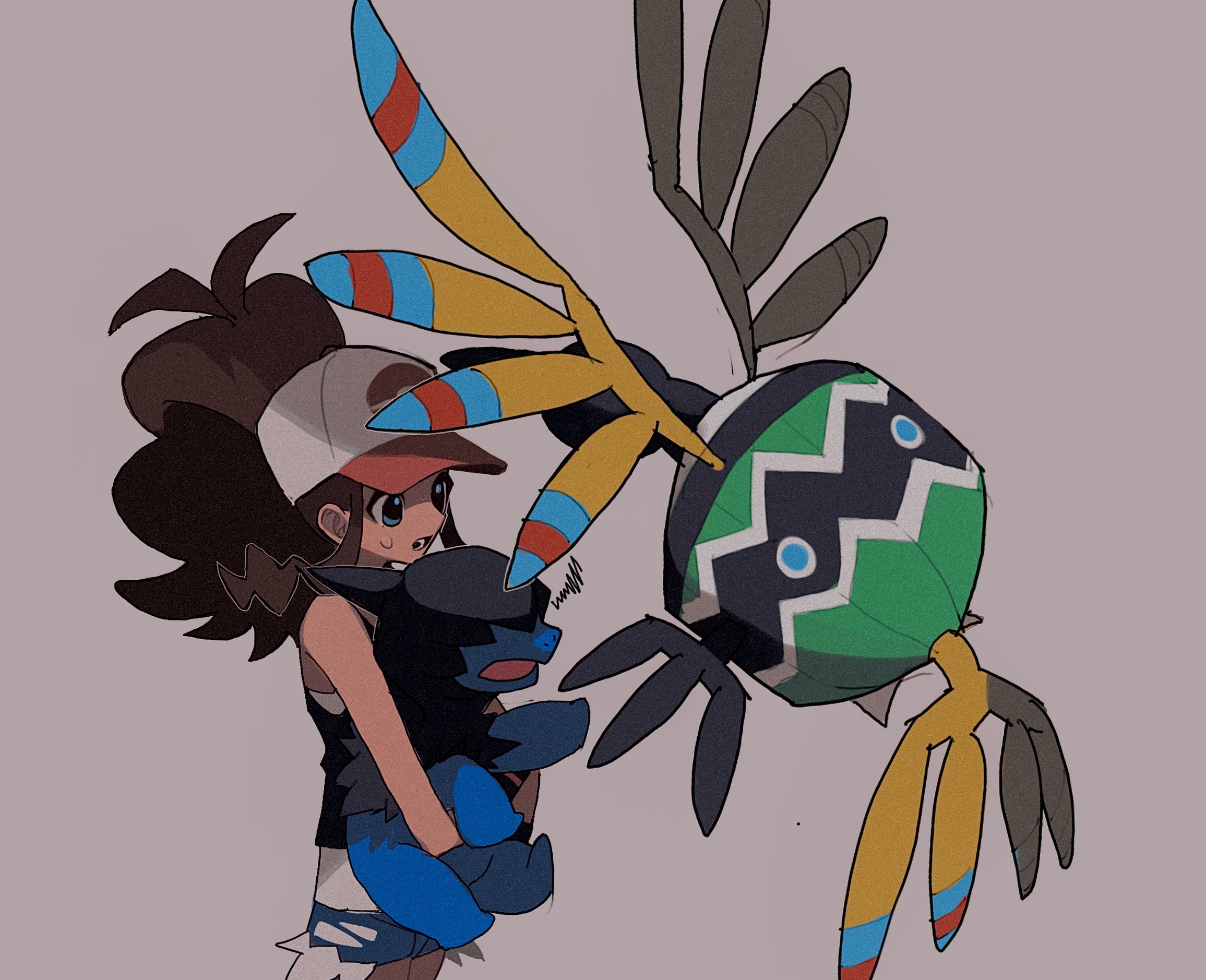 Safebooru - 1girl 950magi618 antenna hair baseball cap black vest blue ...