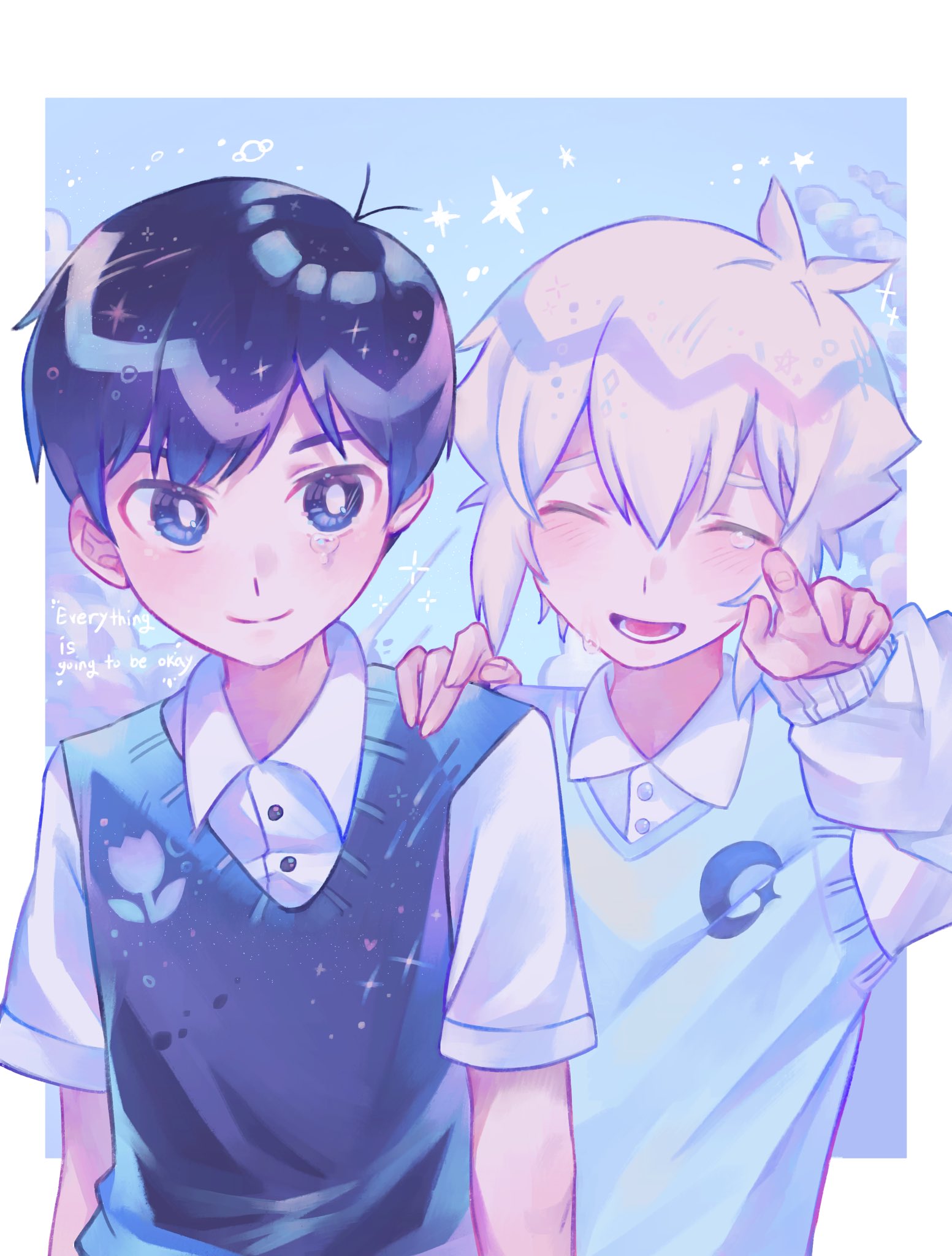 Safebooru - 2boys basil (faraway) (omori) basil (omori) black eyes black hair black sweater vest ...