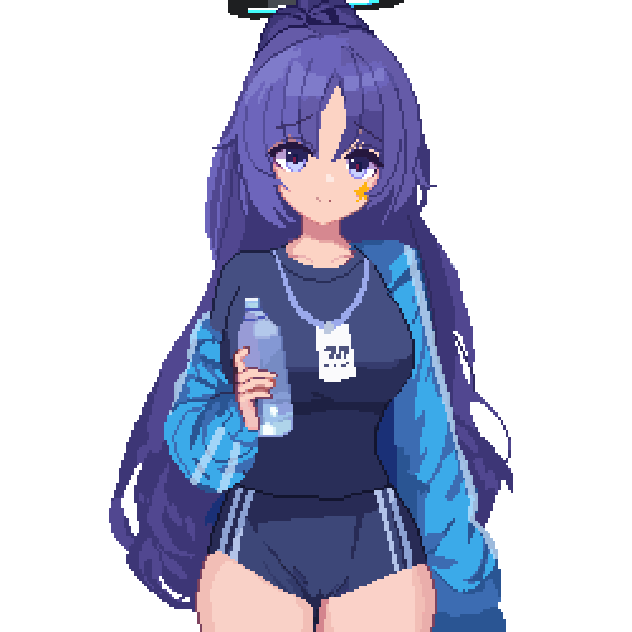 Safebooru - 1girl black halo blue archive blue buruma blue jacket blue shirt bottle breasts ...